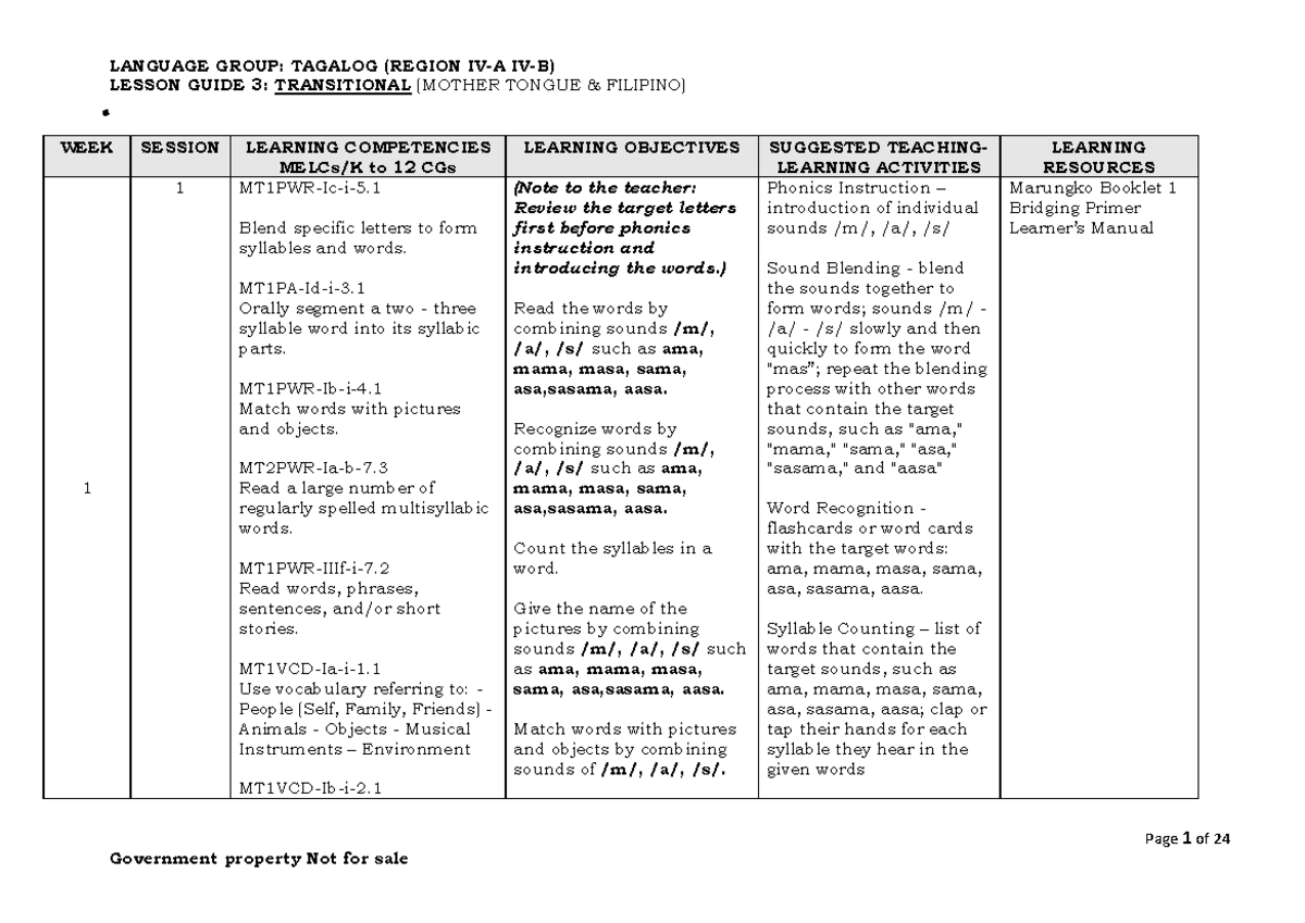 Tagalog Lesson Guide 3 Transitioning - LESSON GUIDE 3: TRANSITIONAL ...
