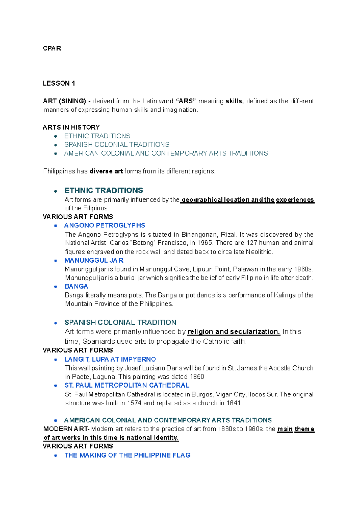 CPAR-MIL - Reviewer - CPAR LESSON 1 ART (SINING) - derived from the ...