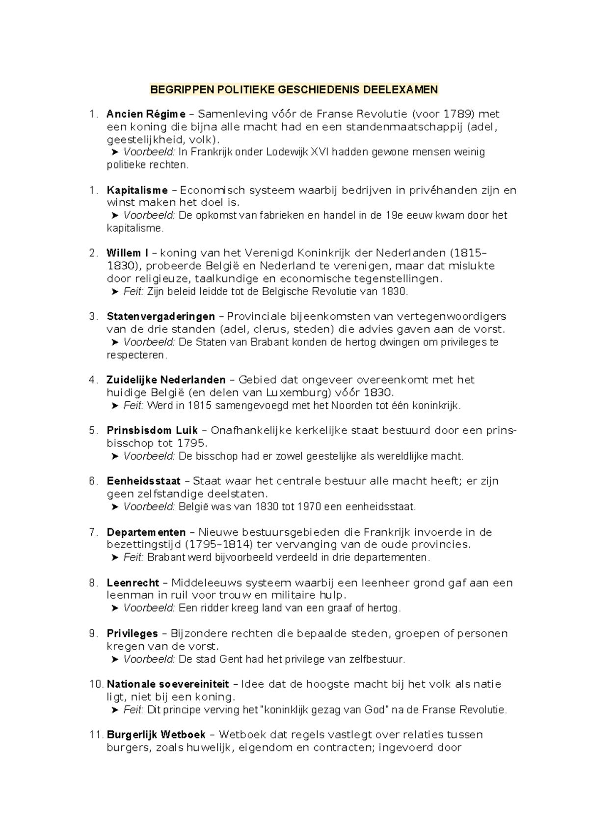 BEGRIPPEN POLITIEKE GESCHIEDENIS DEELEXAMEN 1: VAN ANCIEN RÉGIME TOT ...