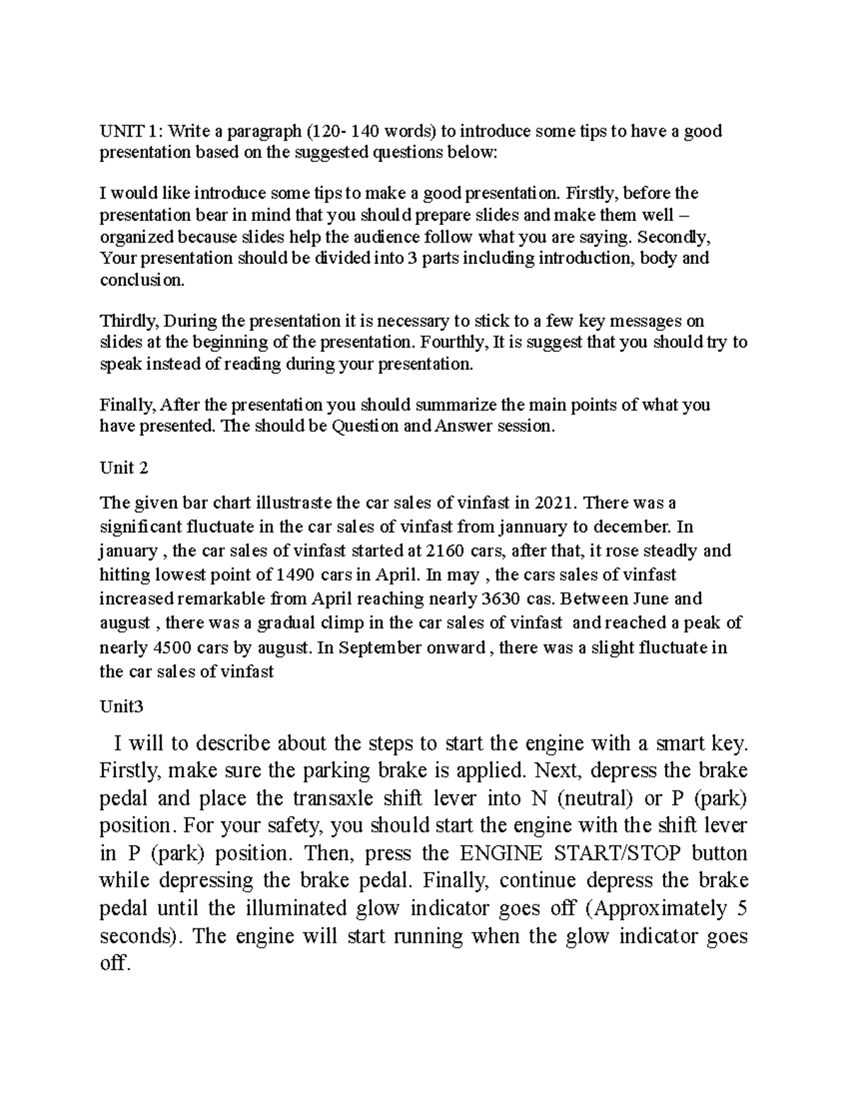 Bai viet ta6 - giup b qua mon - UNIT 1: Write a paragraph (120- 140 ...