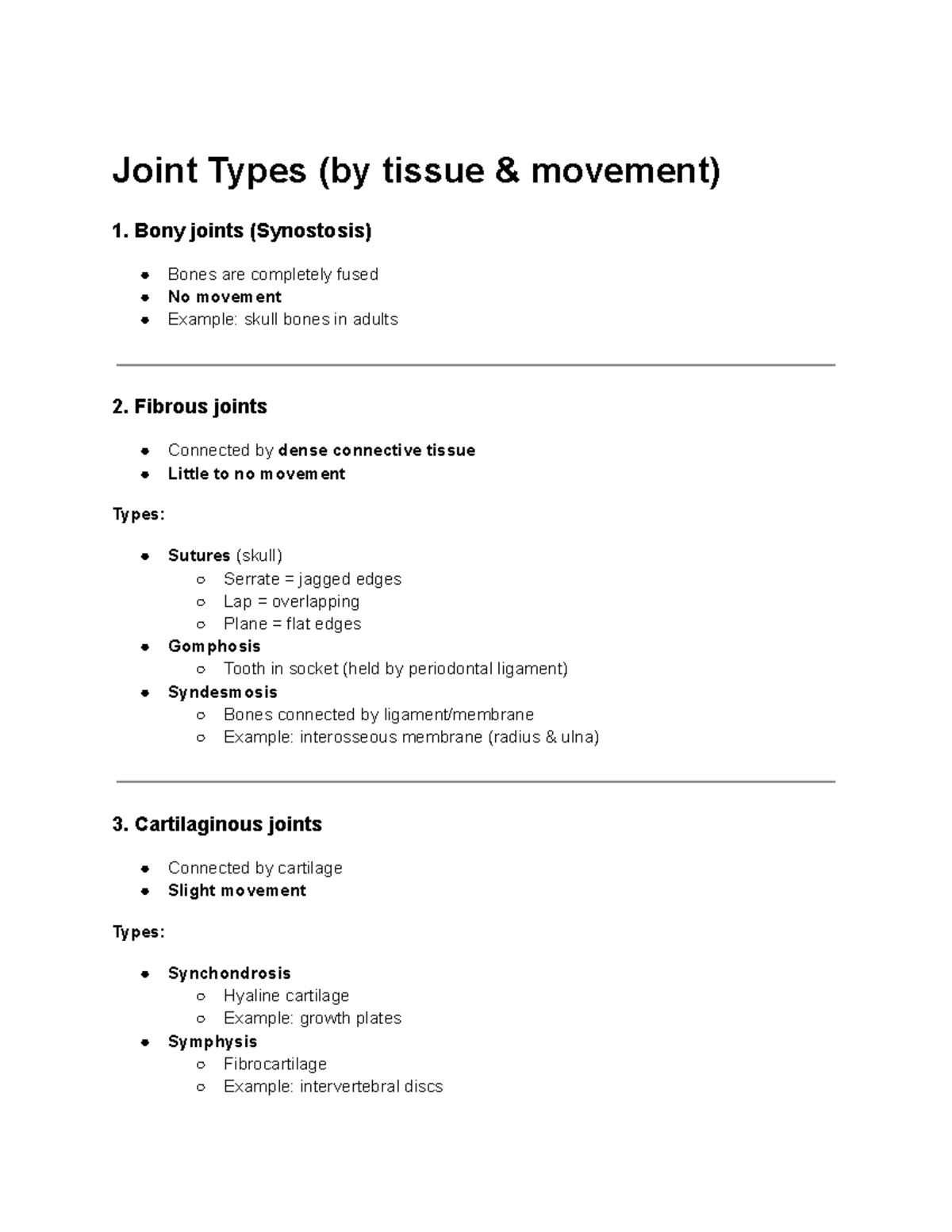 Joint Types and Muscle Basics Overview - Studocu