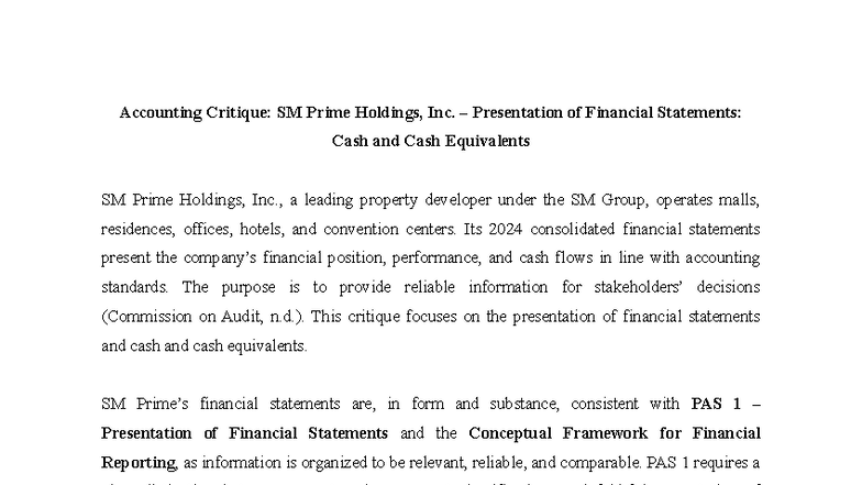 Accounting Critique: SM Prime Holdings, Inc. Financial Statements ...