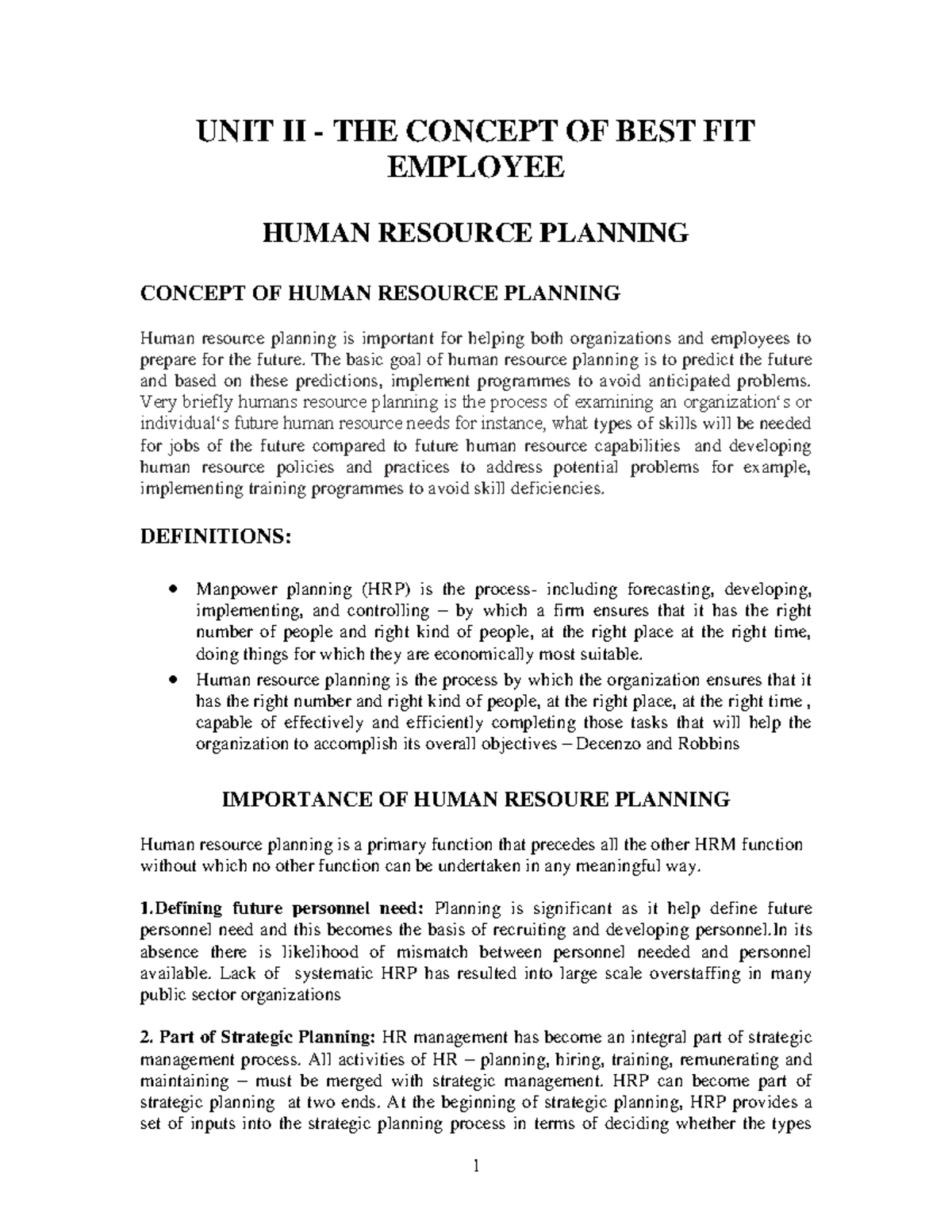 HR -Unit II 2022 - Human Resource Management Unit 1 to 5 notes,PEC ...