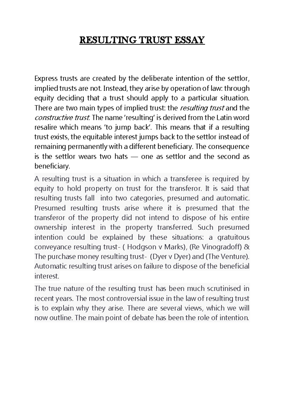 Resulting Trust essay - Very much helpful - RESULTING TRUST ESSAY ...