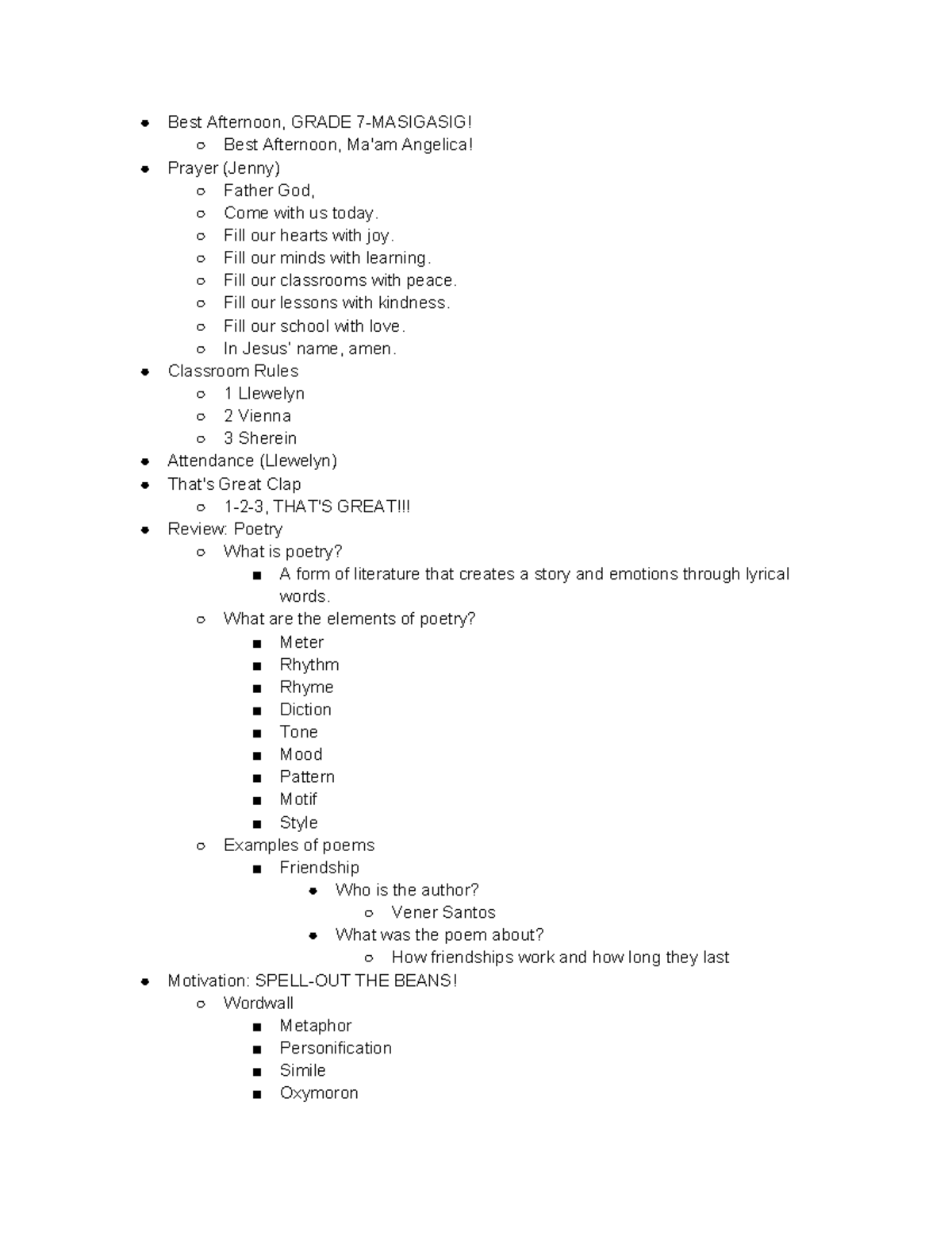 GRADE 5 Lesson on Poetry & Figures of Speech: Answer Keys - Studocu