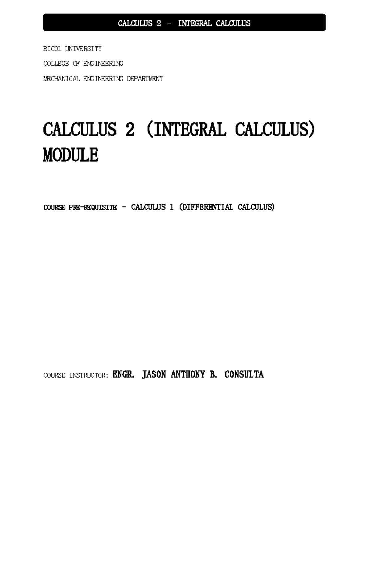 CALCULUS 2 (MATH 12) INTEGRAL CALCULUS CHAPTER 1 NOTES - Studocu