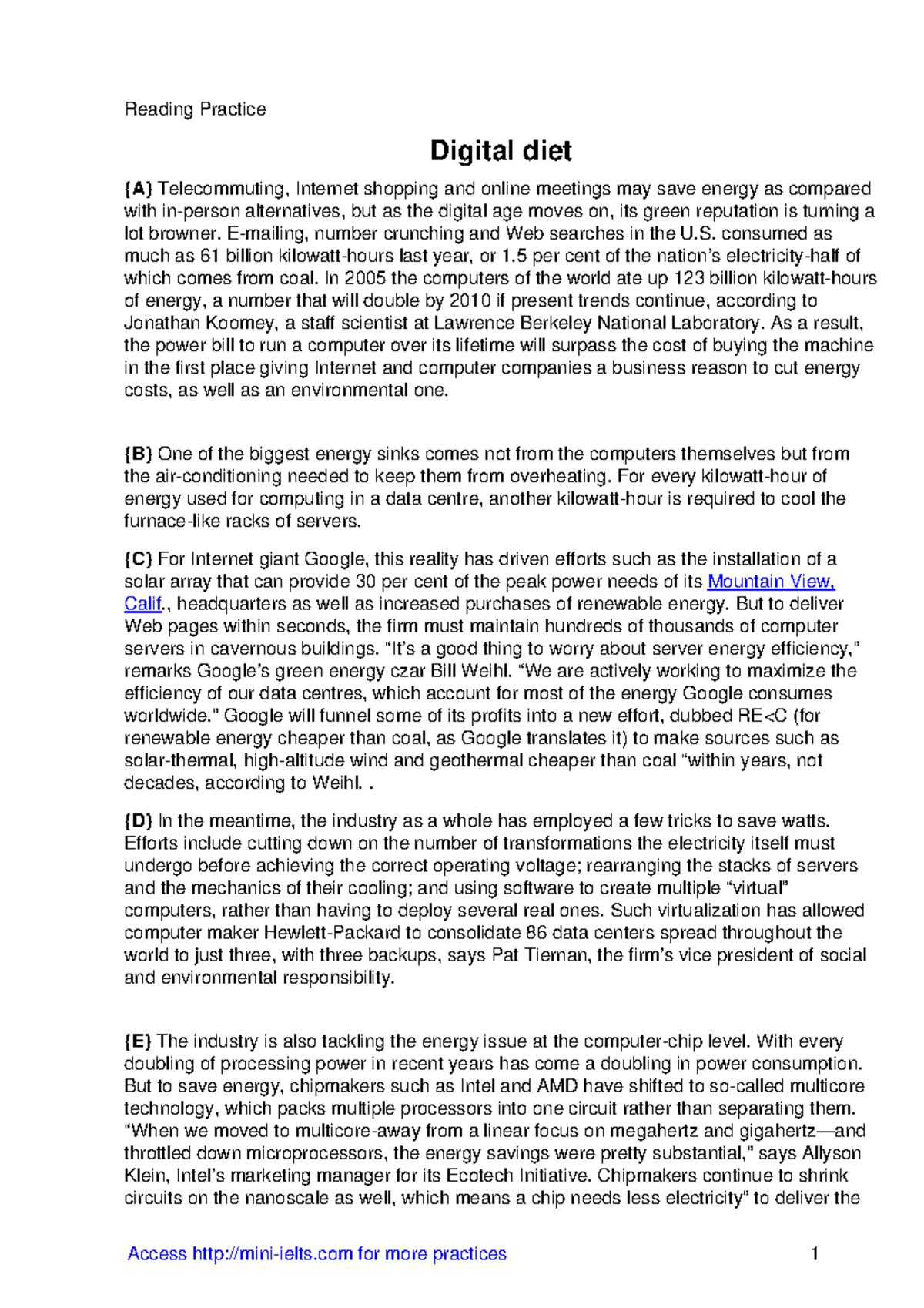 Digital Diet: IELTS Reading Practice Overview and Summary - Studocu