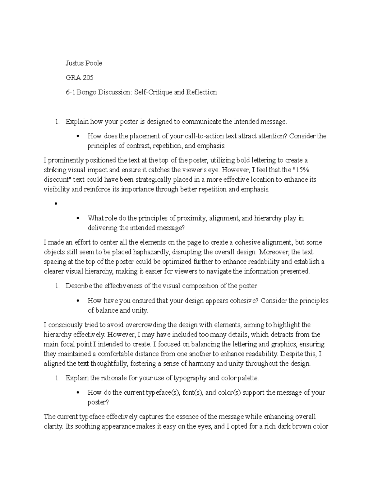 GRA205 MOD6 - Self-Critique & Reflection on Poster Design - Studocu