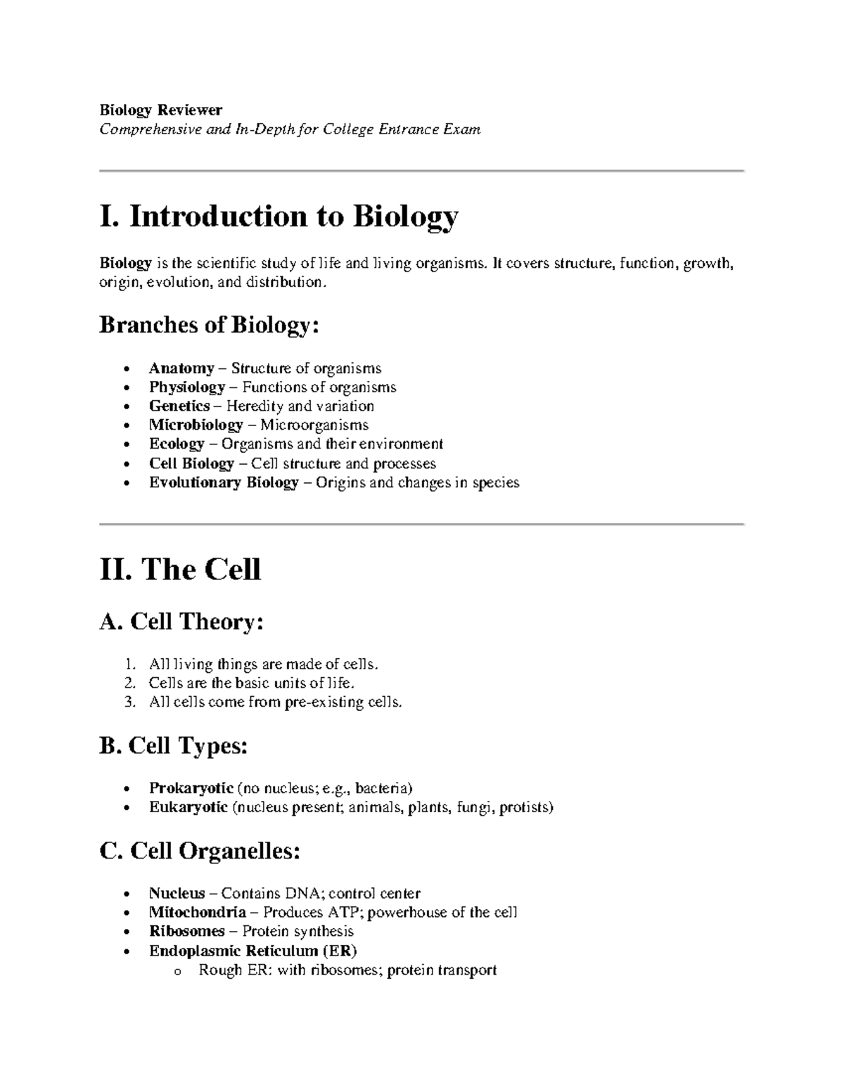 Biology Reviewer: Comprehensive Guide for College Entrance Exam I - Studocu