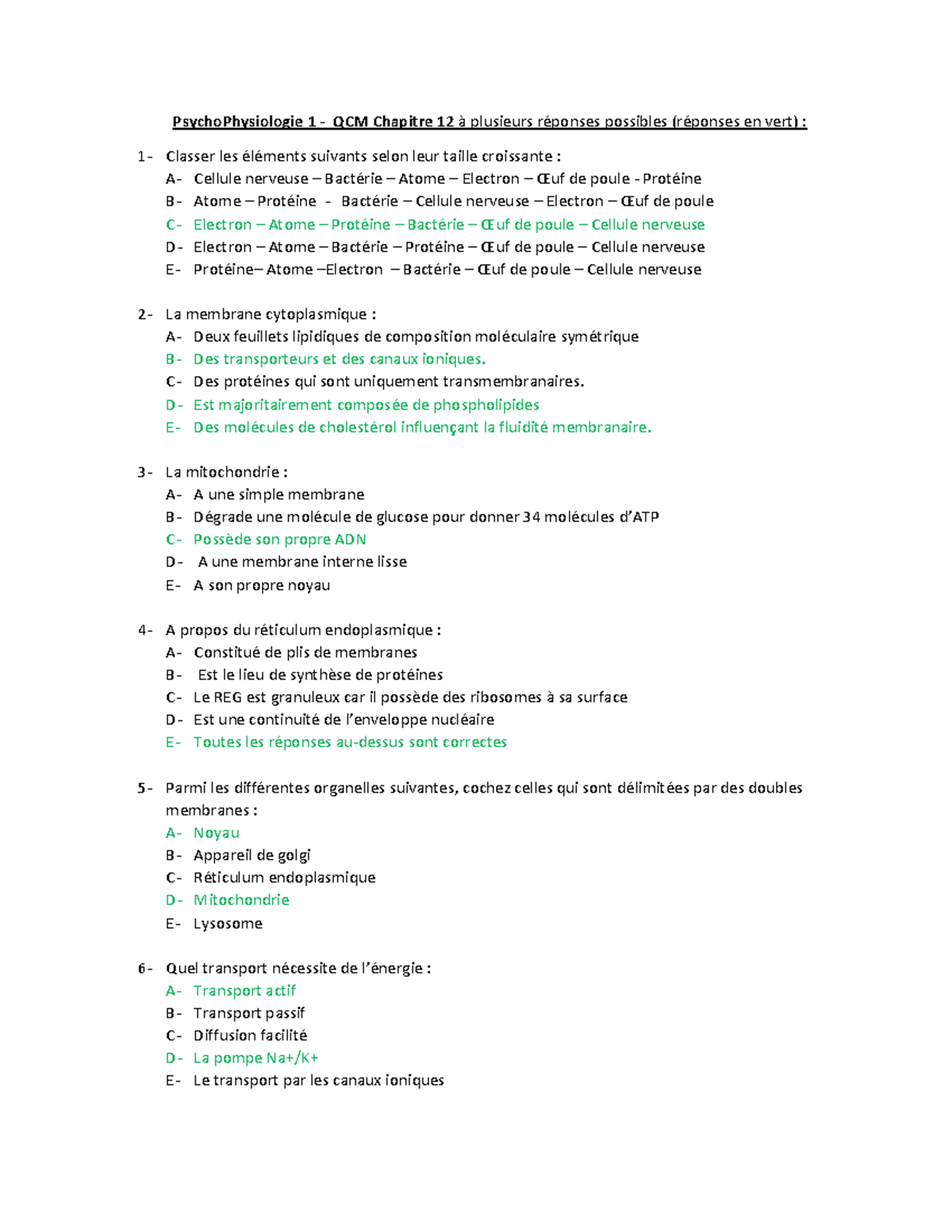 Entraînement QCM TD PsychoPhysiologie 1 (PSP1) - Neuro-Anatomie (2) - Warning: TT: undefined ...