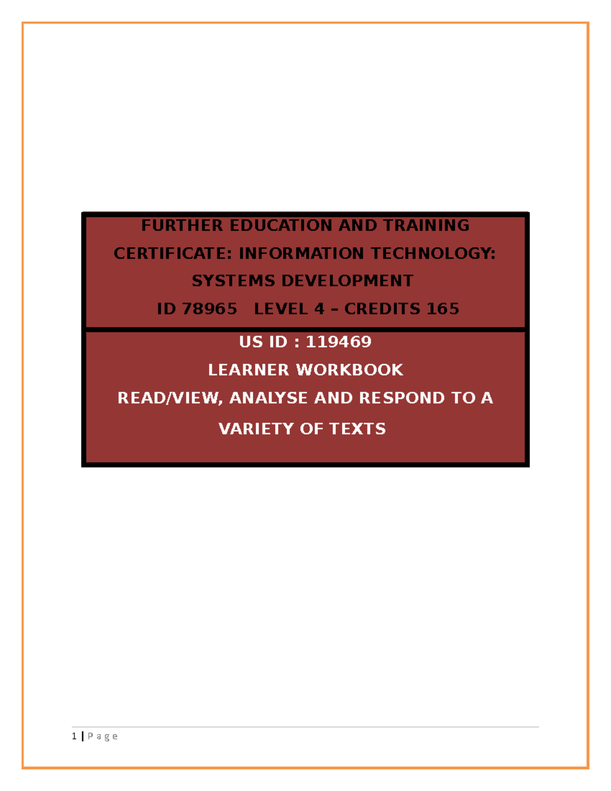 119469 - Information Technology Workbook for Systems Development - Studocu