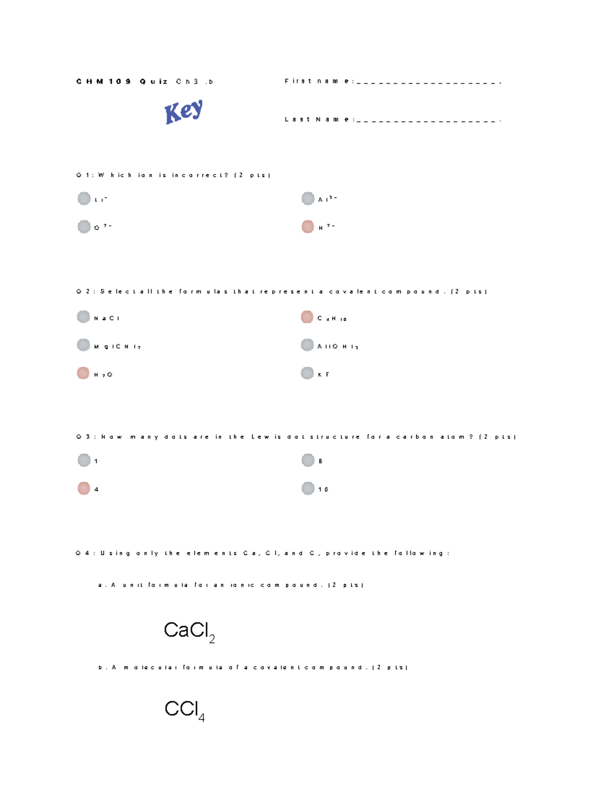 CHM109 Quiz: Chapter 3 - Covalent Compounds & Lewis Structures - Studocu