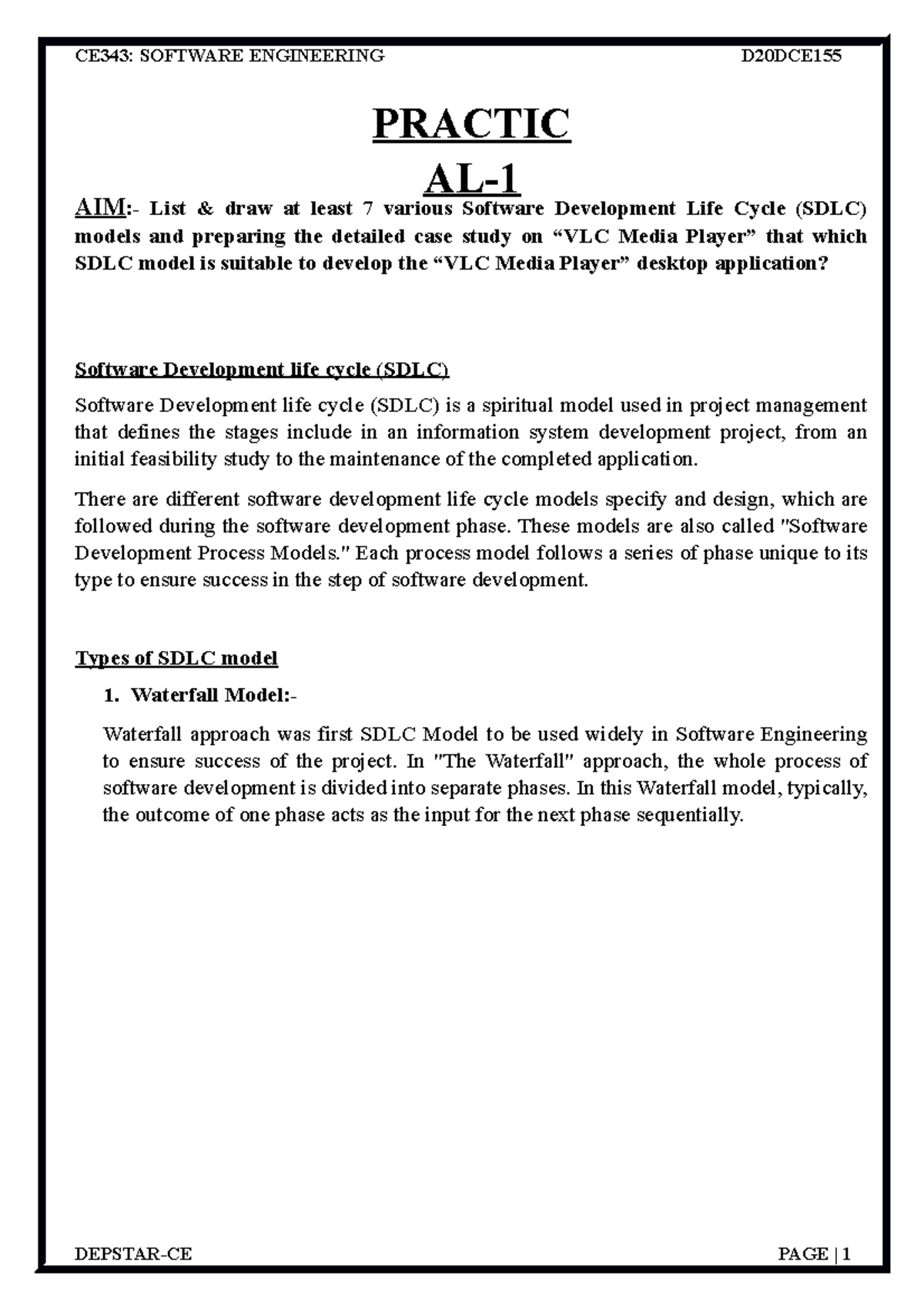 D20DCE155 SE Final Exam - Case Study of SDLC Models & JIRA - Studocu