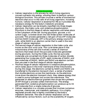 Cellular Respiration - Study Notes & Assignments - Studocu