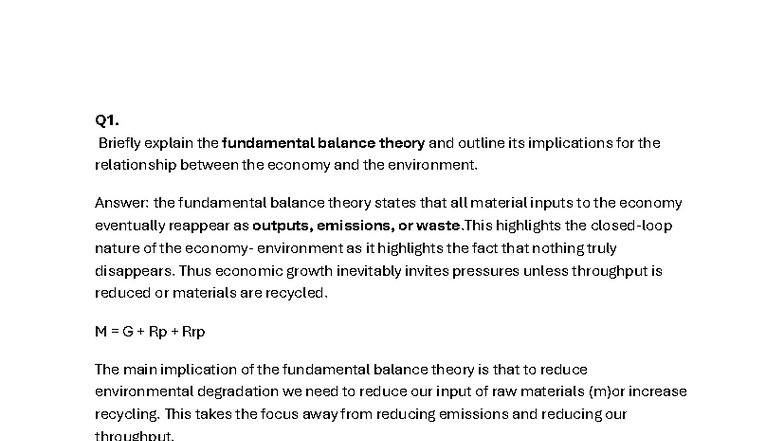 Environmental Economics SAQs: Fundamental Balance Theory & Climate ...