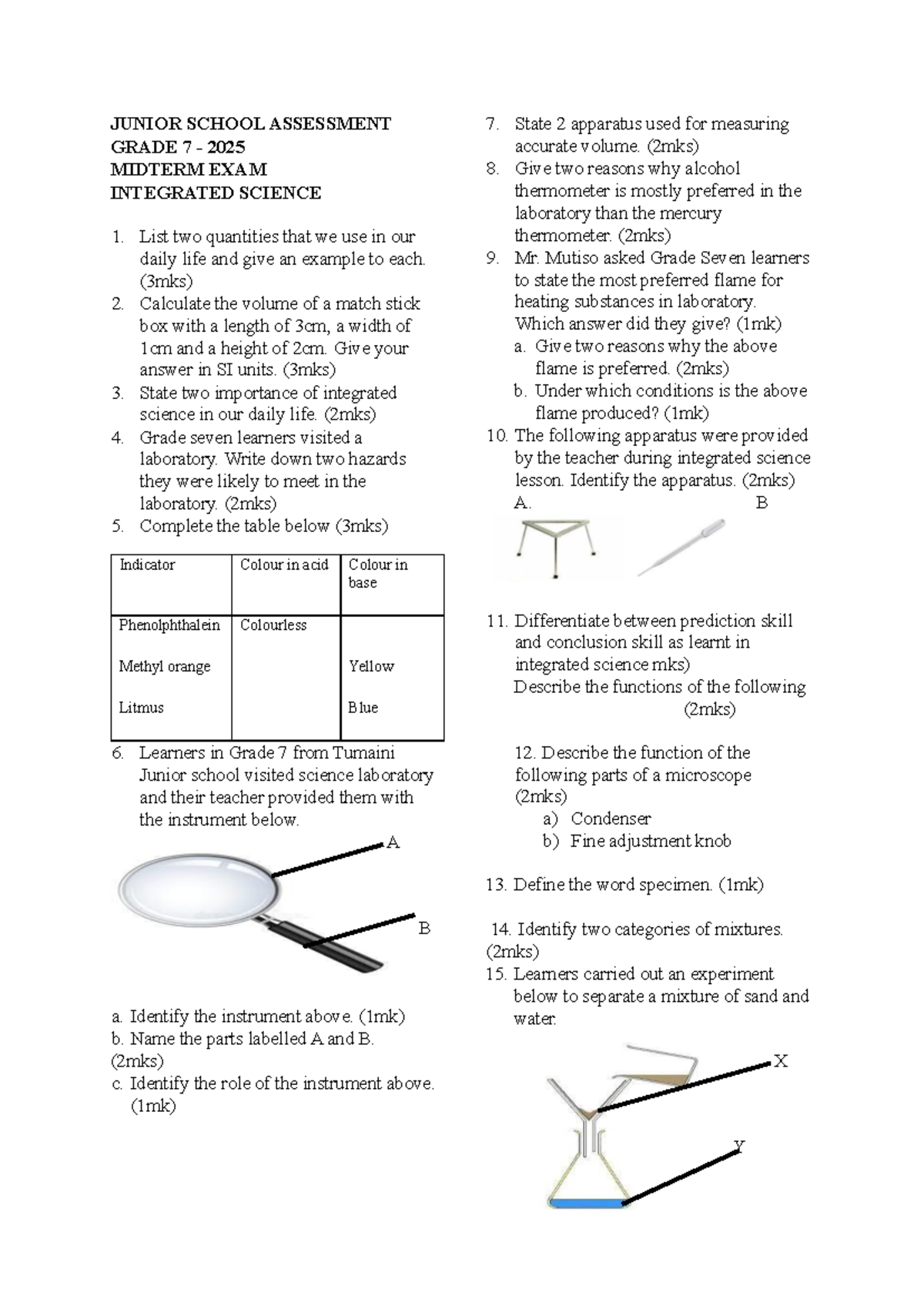 JUNIOR SCHOOL ASSESSMENT GRADE 7 2025 MIDTERM EXAM INTEGRATED SCIENCE ...