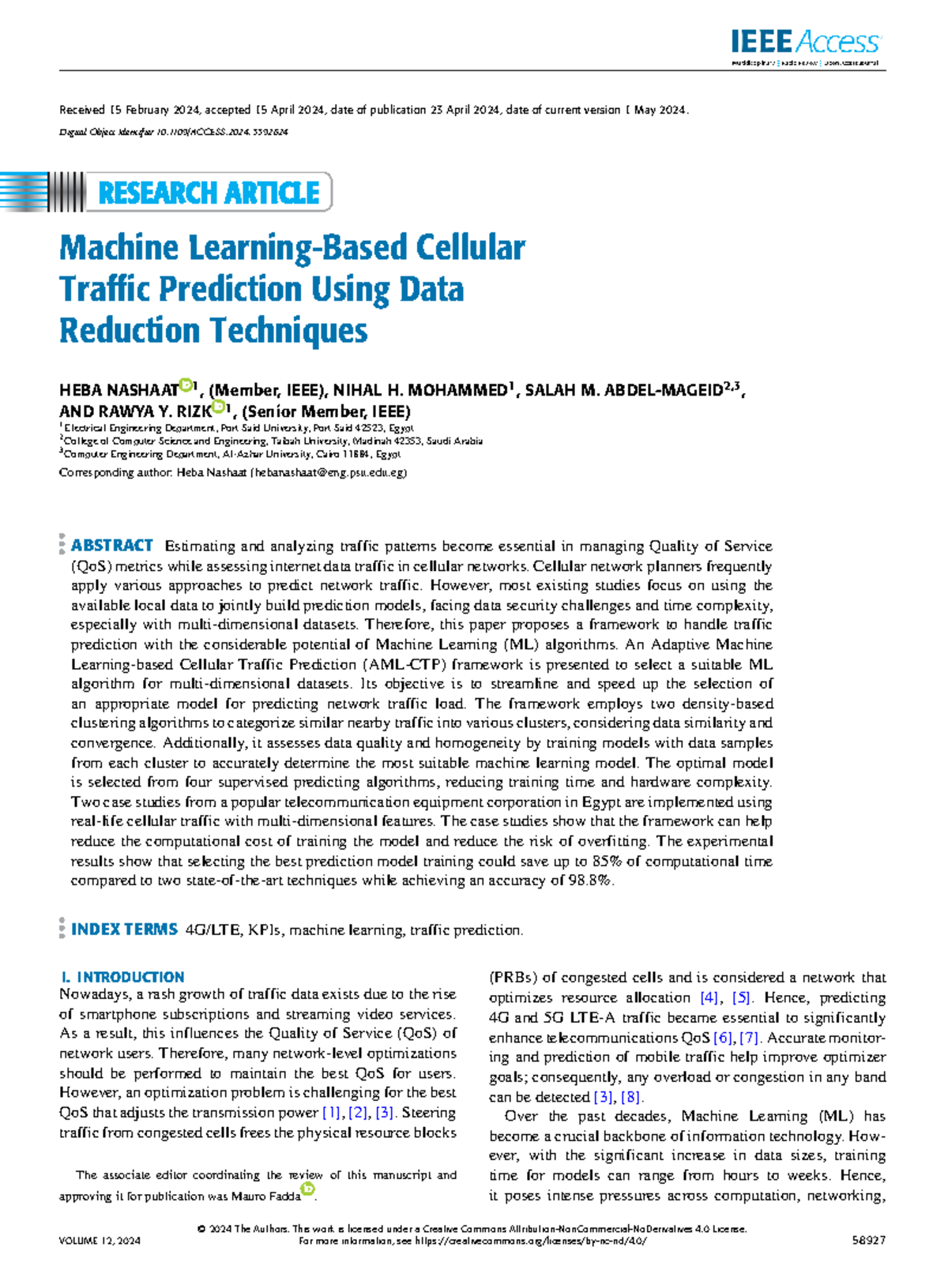 Machine Learning-Based Cellular Traffic Prediction (EE 2024) - Studocu