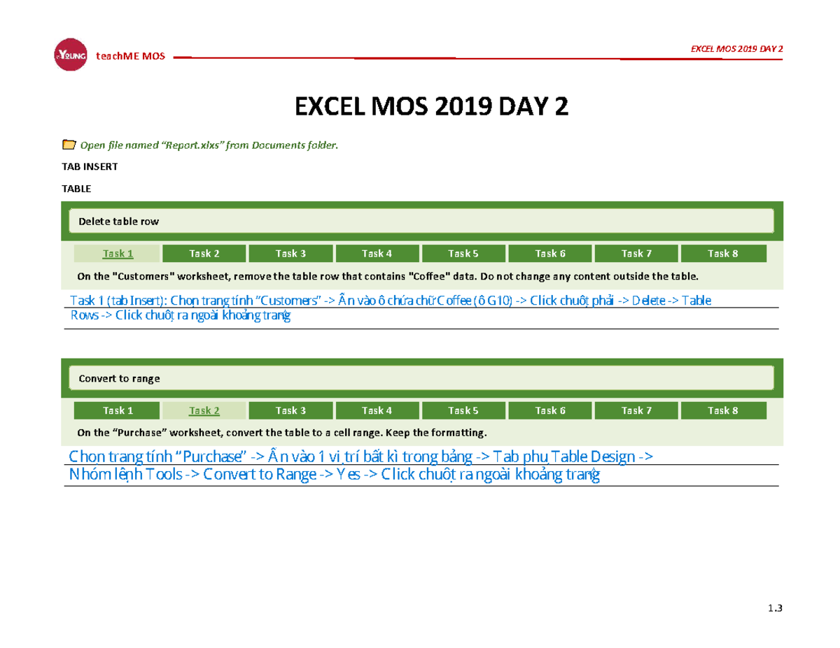EXCEL MOS 2019 DAY 2: Table and Chart Modifications Guide - Studocu