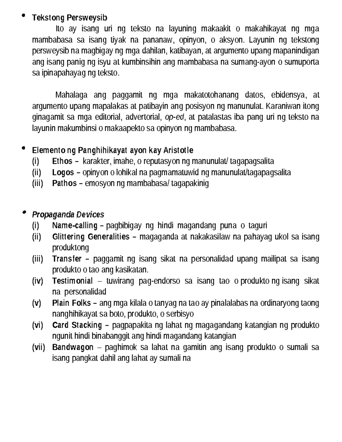 Tekstong Persweysib: Mga Estratehiya at Elemento ng Panghihikayat - Studocu