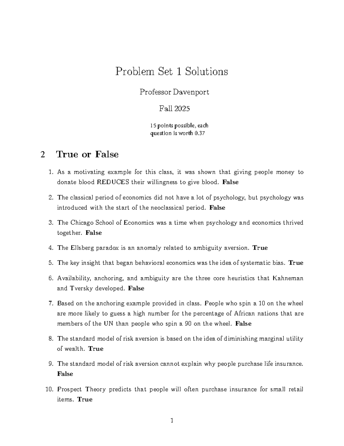 PS1 Solutions: Problem Set 1 Answers for Professor Davenport Fall 2025 - Studocu