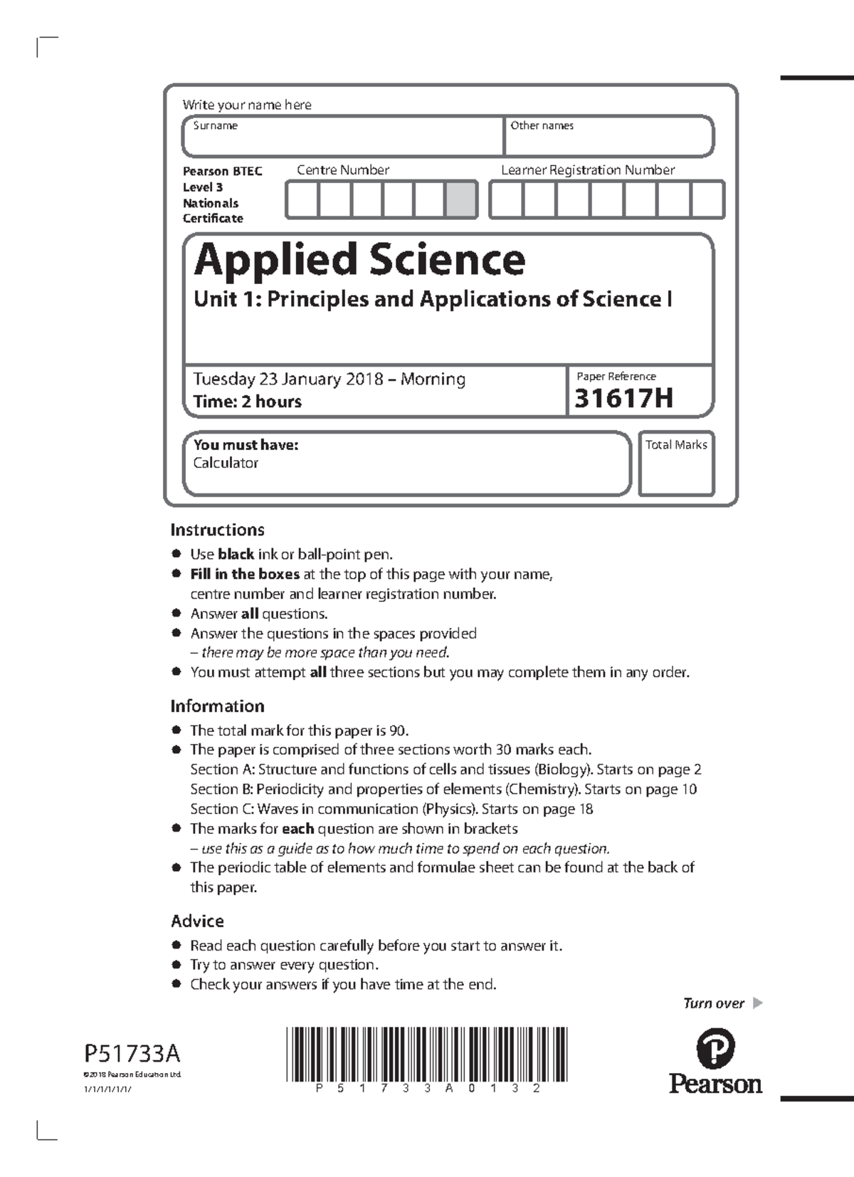 Question Paper - Applied Science Unit 1: January 2018 Exam - Studocu