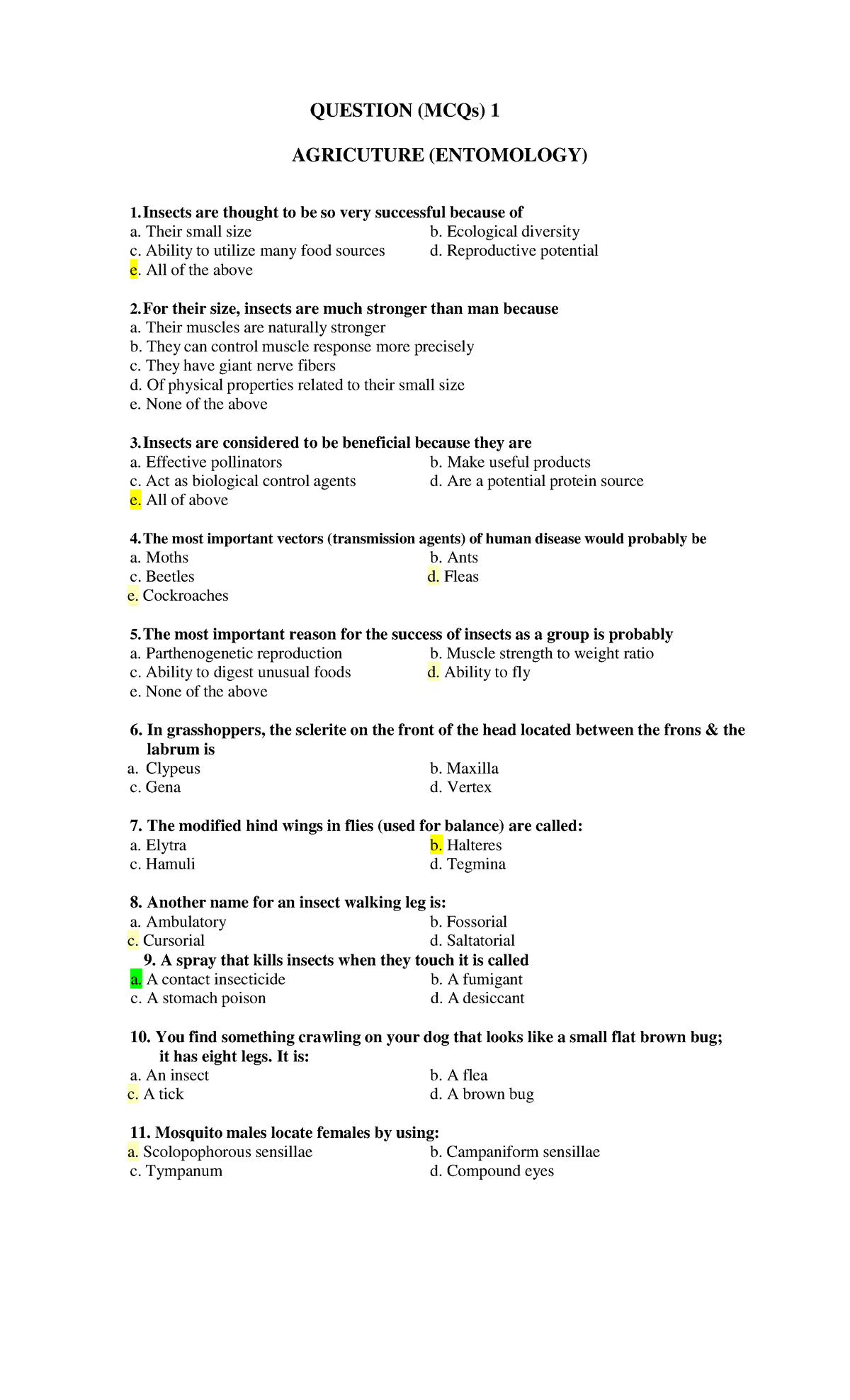 Ento 1 - Essential MCQs for Objective Entomology Study Guide - Studocu