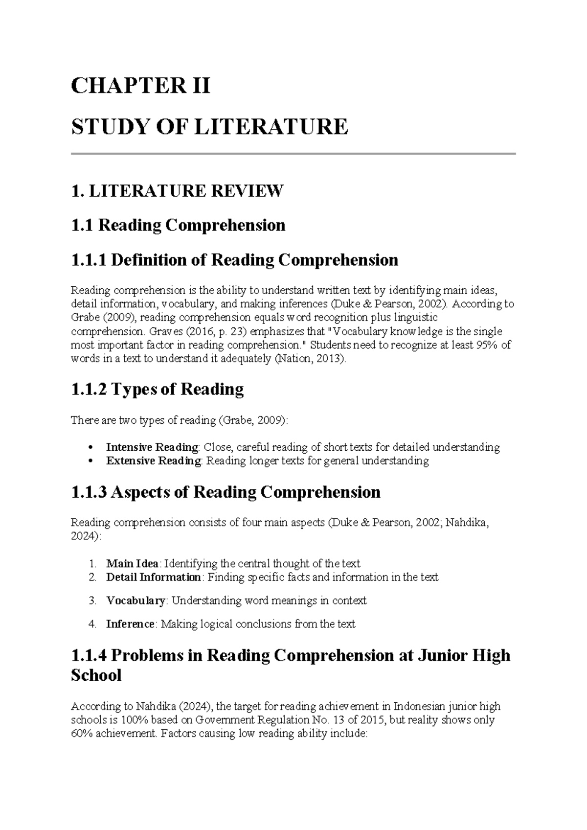 CHAPTER II: LITERATURE REVIEW ON READING COMPREHENSION AND VSS - Studocu