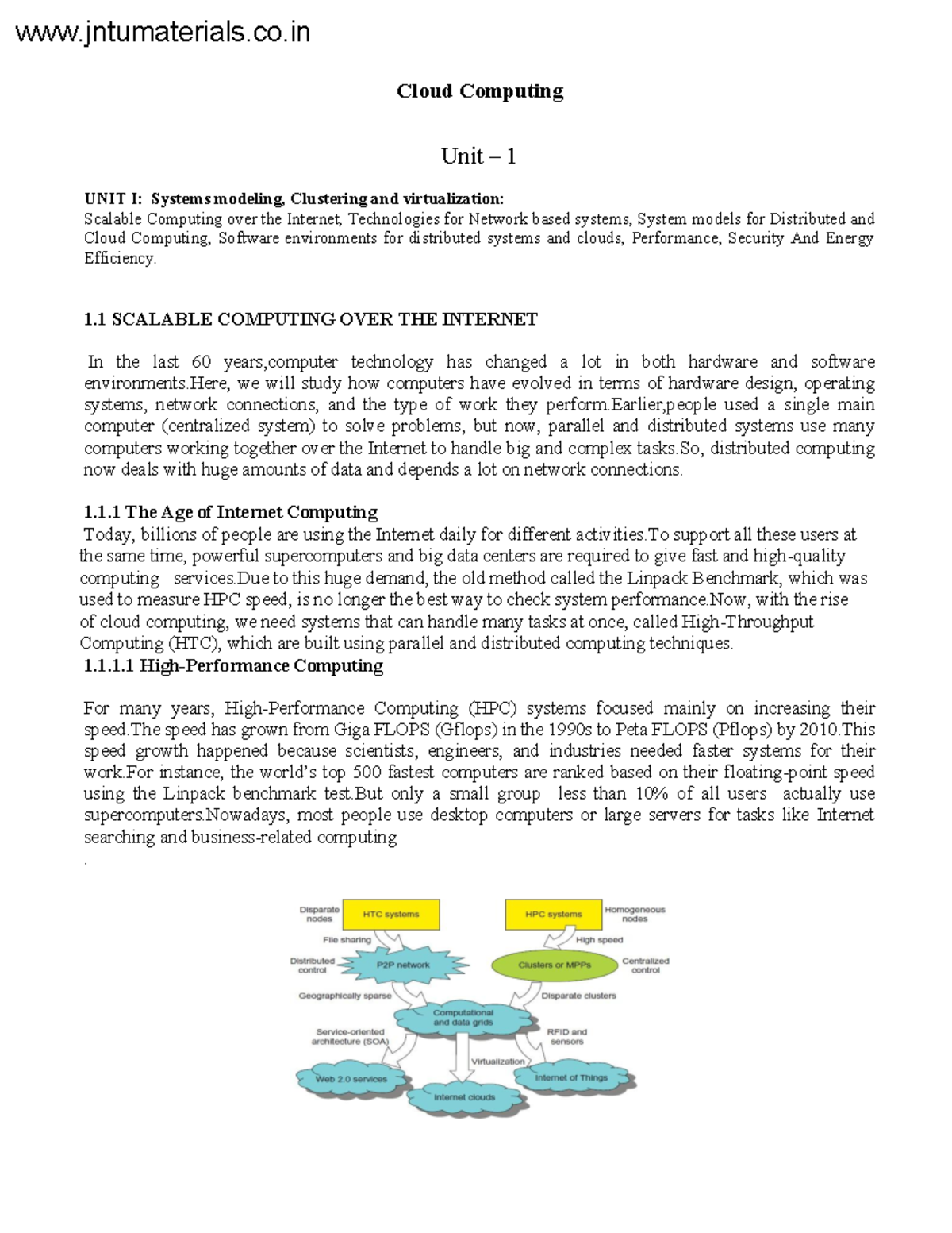JNTUK 4-1 CSE R20 Cloud Computing Unit I: Systems Modeling ...