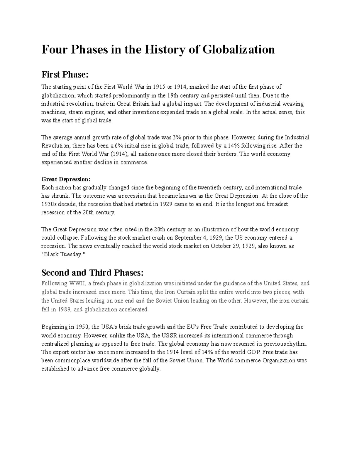 Globalization History: Four Key Phases and Their Impact - Studocu