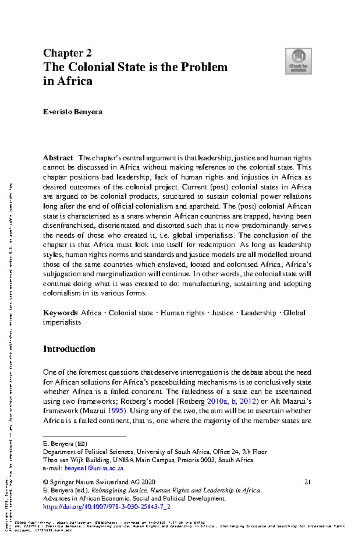 Chapter 2: The Colonial State as Africa's Enduring Challenge (EBS 21 ...