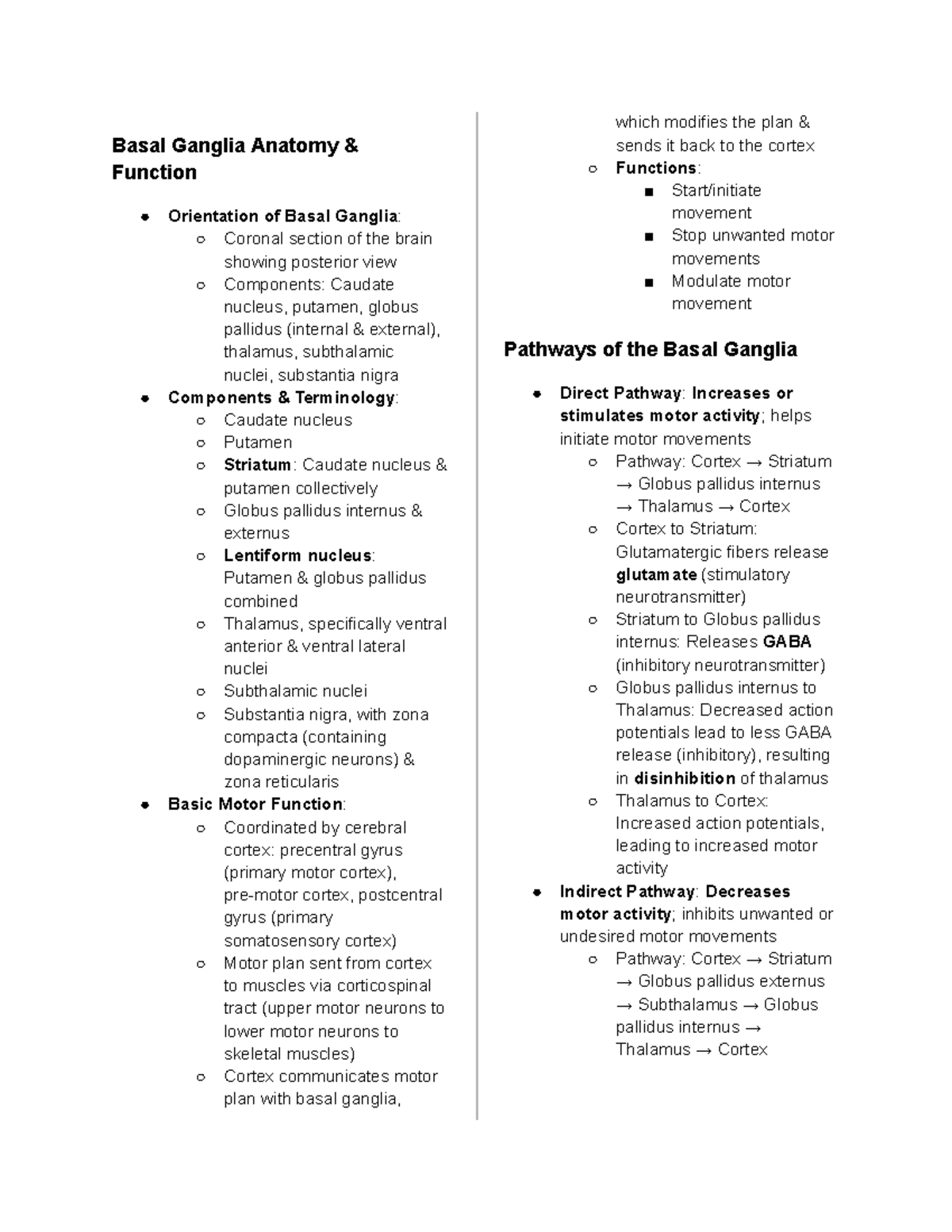 Basal Ganglia Anatomy & Function: A Comprehensive Overview - Studocu