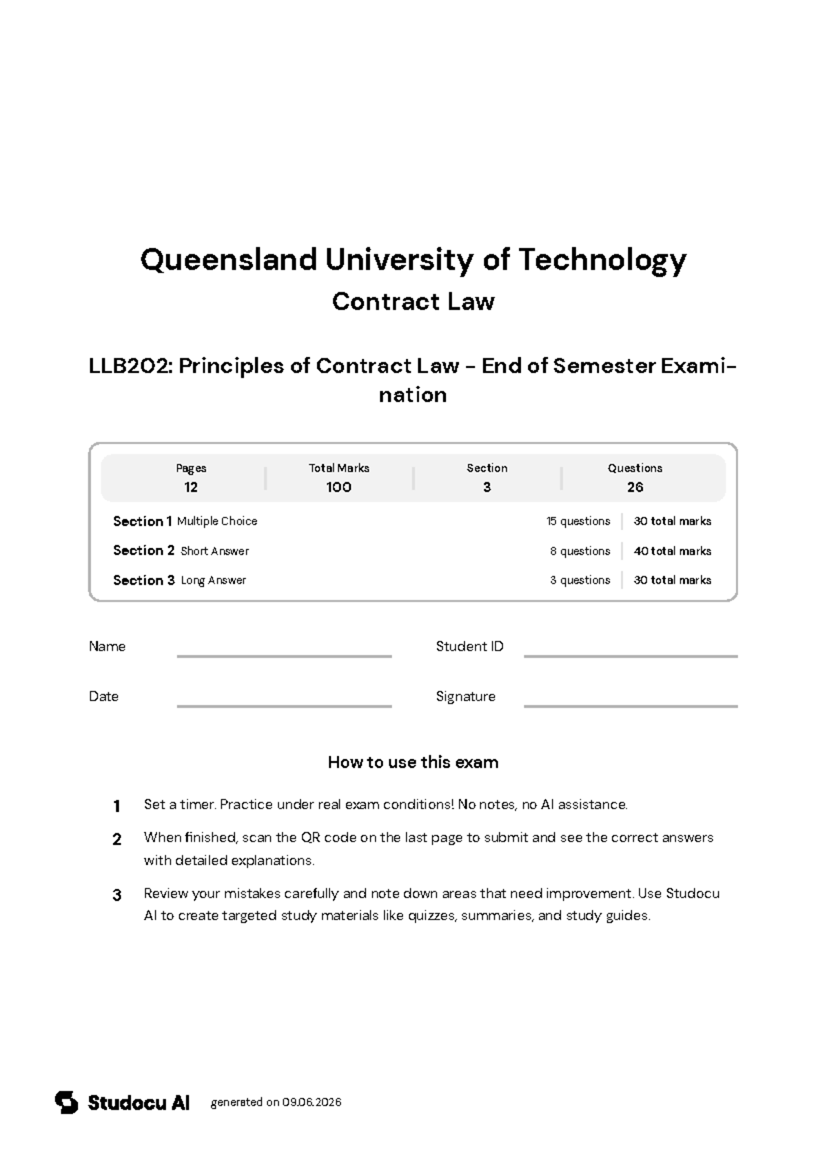 LLB202: Contract Law - End of Semester Exam - Studocu