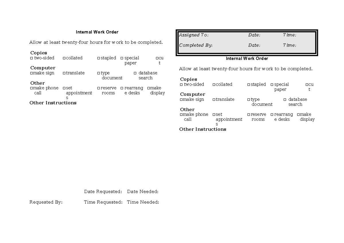 Internal Work Order Instructions and Completion Guidelines - Studocu