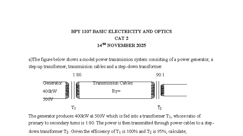 BPY 1107 BASIC ELECTRICITY & OPTICS CAT 2 EXAM NOTES - Studocu