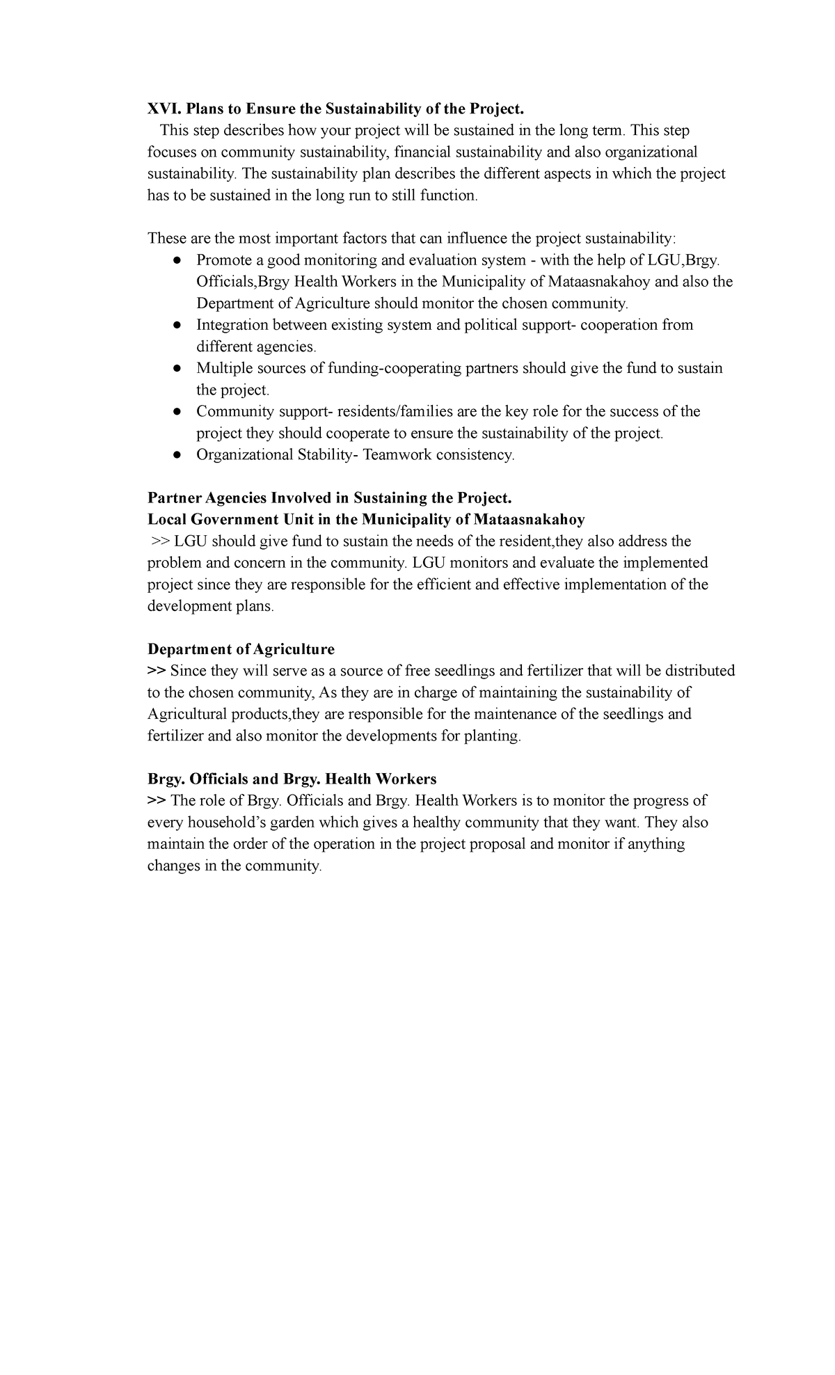 Proposal STEP XVI (CWTS) - XVI. Plans to Ensure the Sustainability of ...