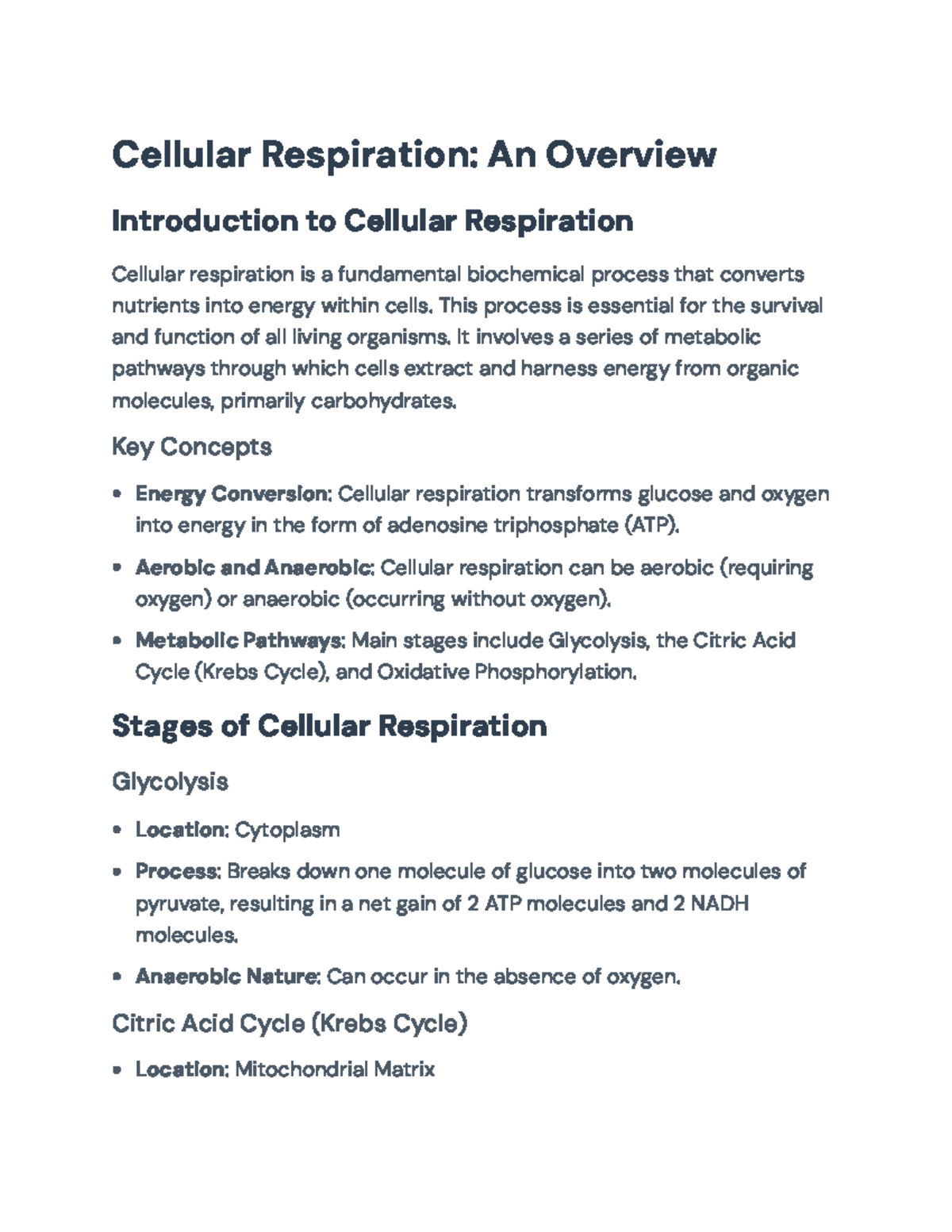 Cellular Respiration: Mechanisms, Pathways, and Key Concepts Overview ...