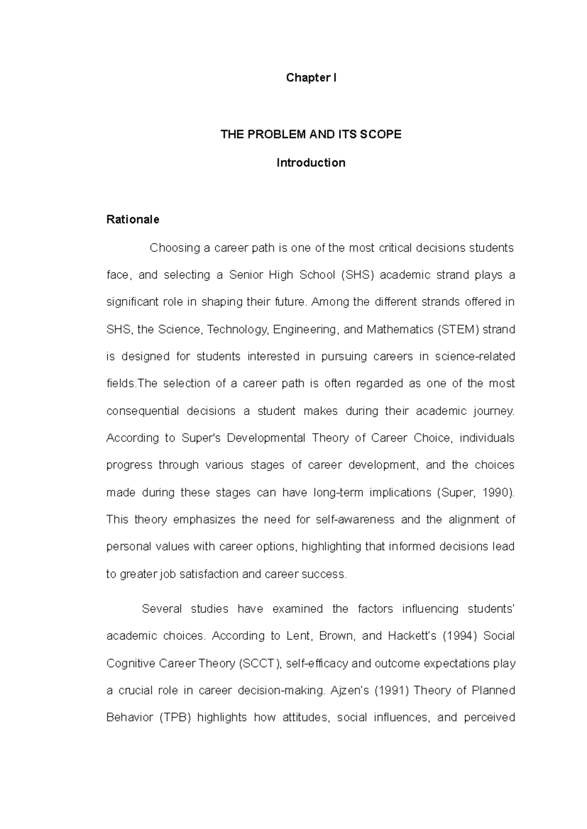Chapter I: Factors Influencing STEM Strand Selection Among SHS Students ...