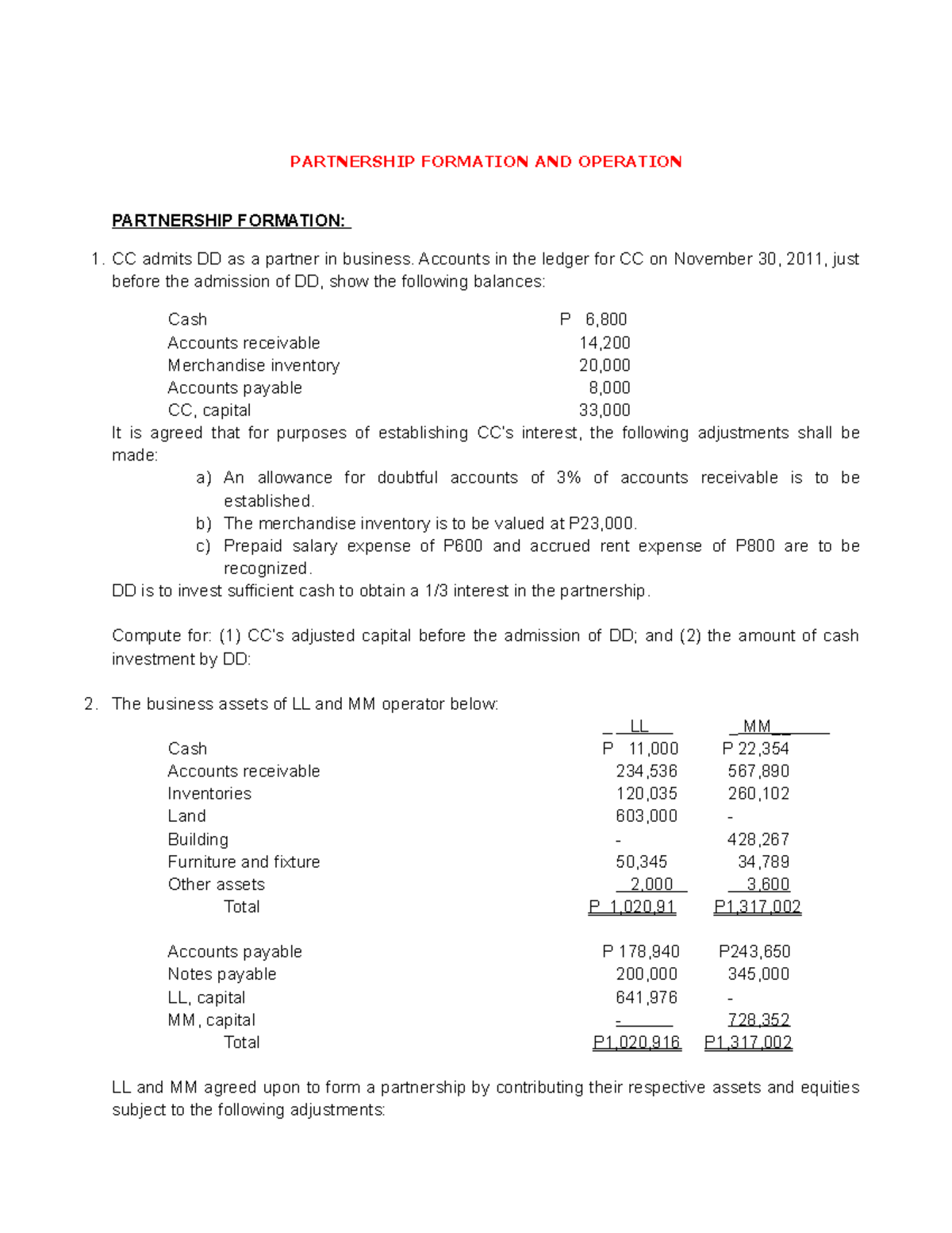 Partnership Formation and Operation: Key Concepts and Calculations ...