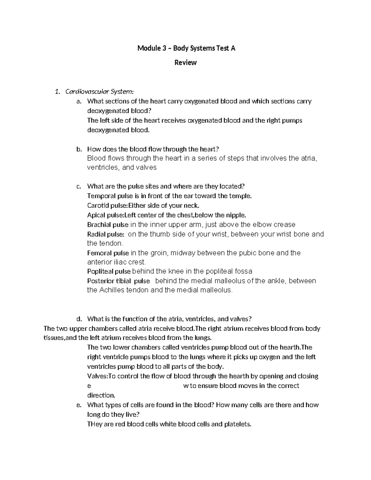 Module 3 - Body Systems Test A Review Notes - Studocu