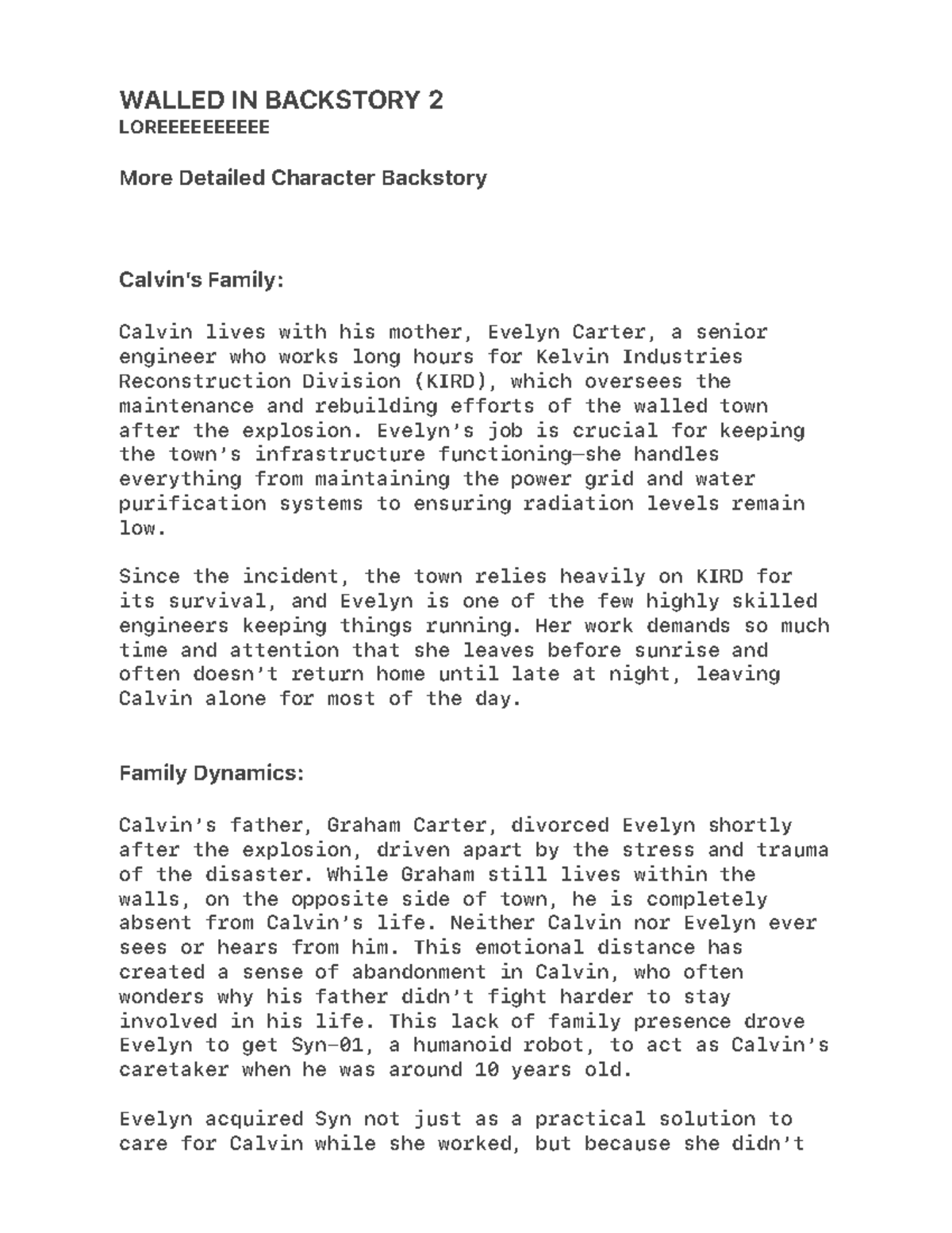 Walled In: Character Backstories and Town Dynamics (KIRD Analysis ...
