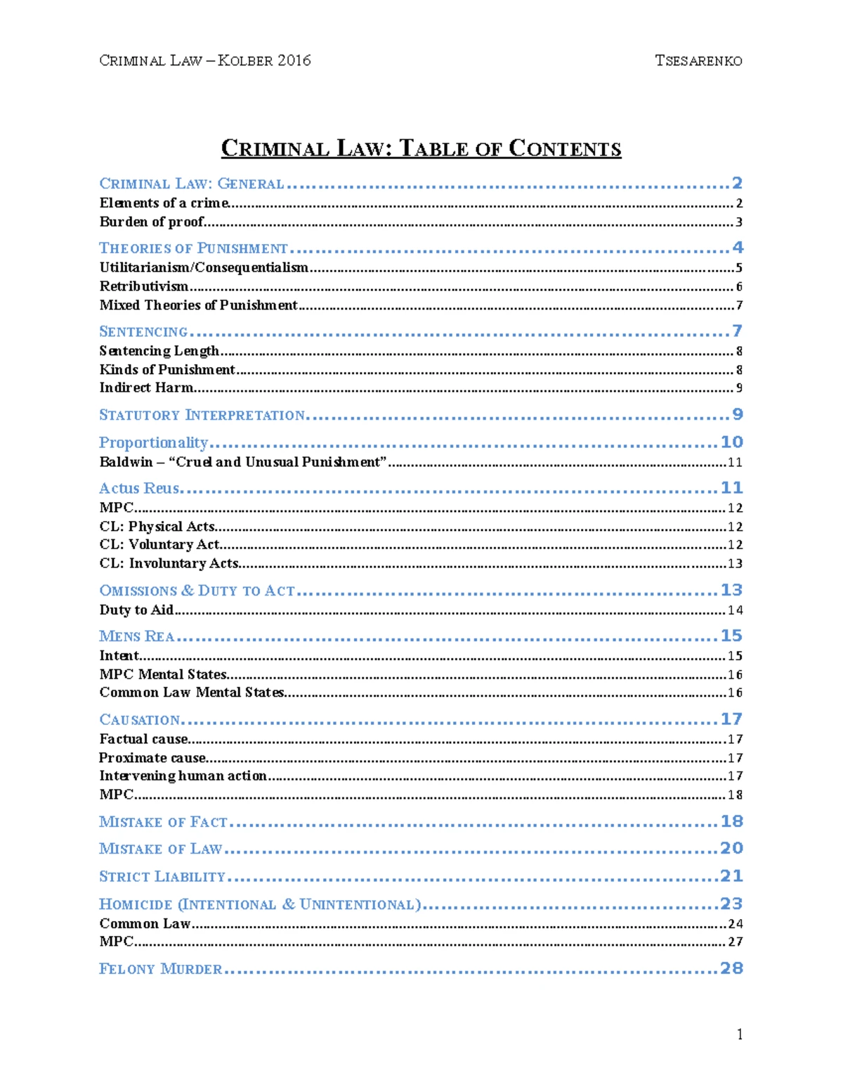 Common Law v MPC chart for criminal law - CRIM INAL LAW OUTLINE I ...
