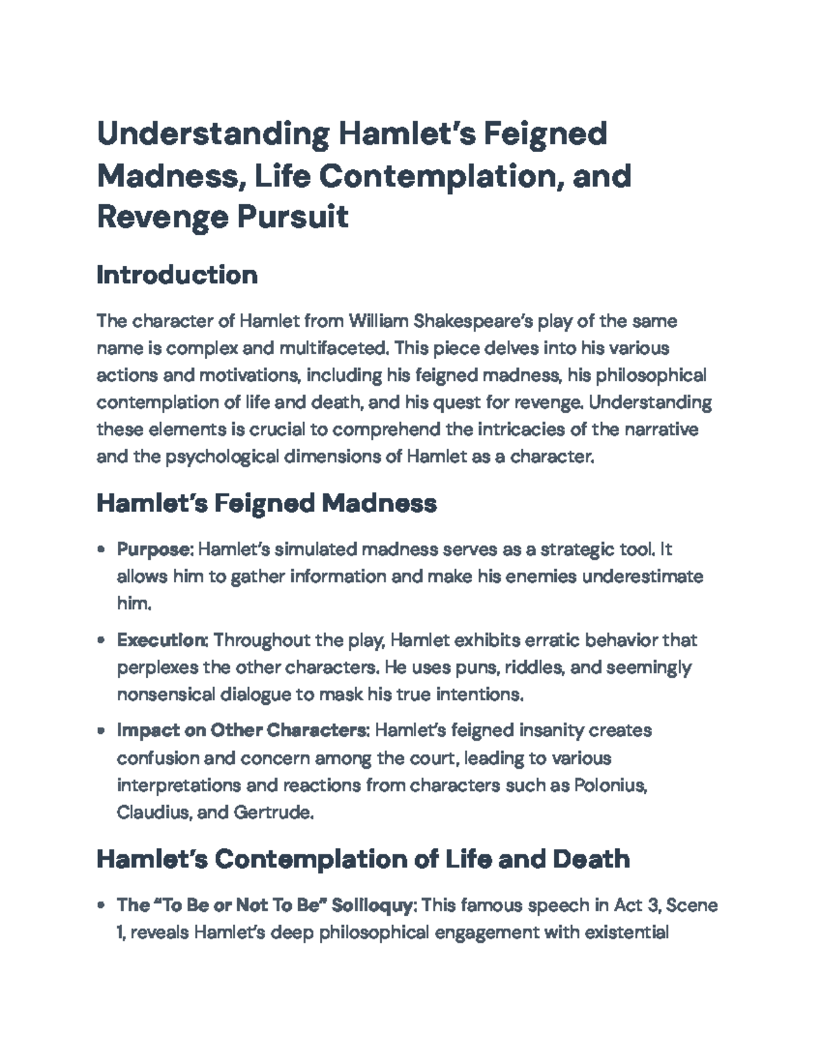 Hamlet's Feigned Madness, Life Philosophy, and Revenge Quest - Lit 101 ...