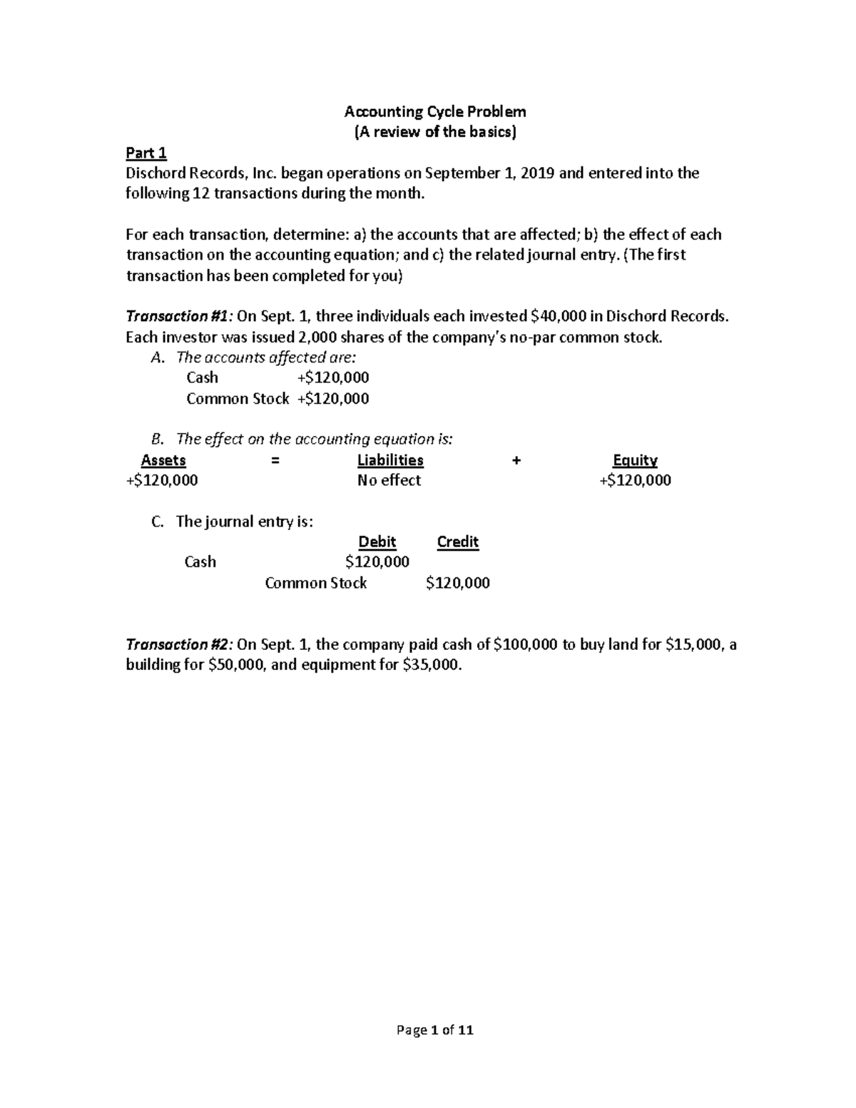 2. Acct Cycle Problem - Accounting - Accounting Cycle Problem (A review ...