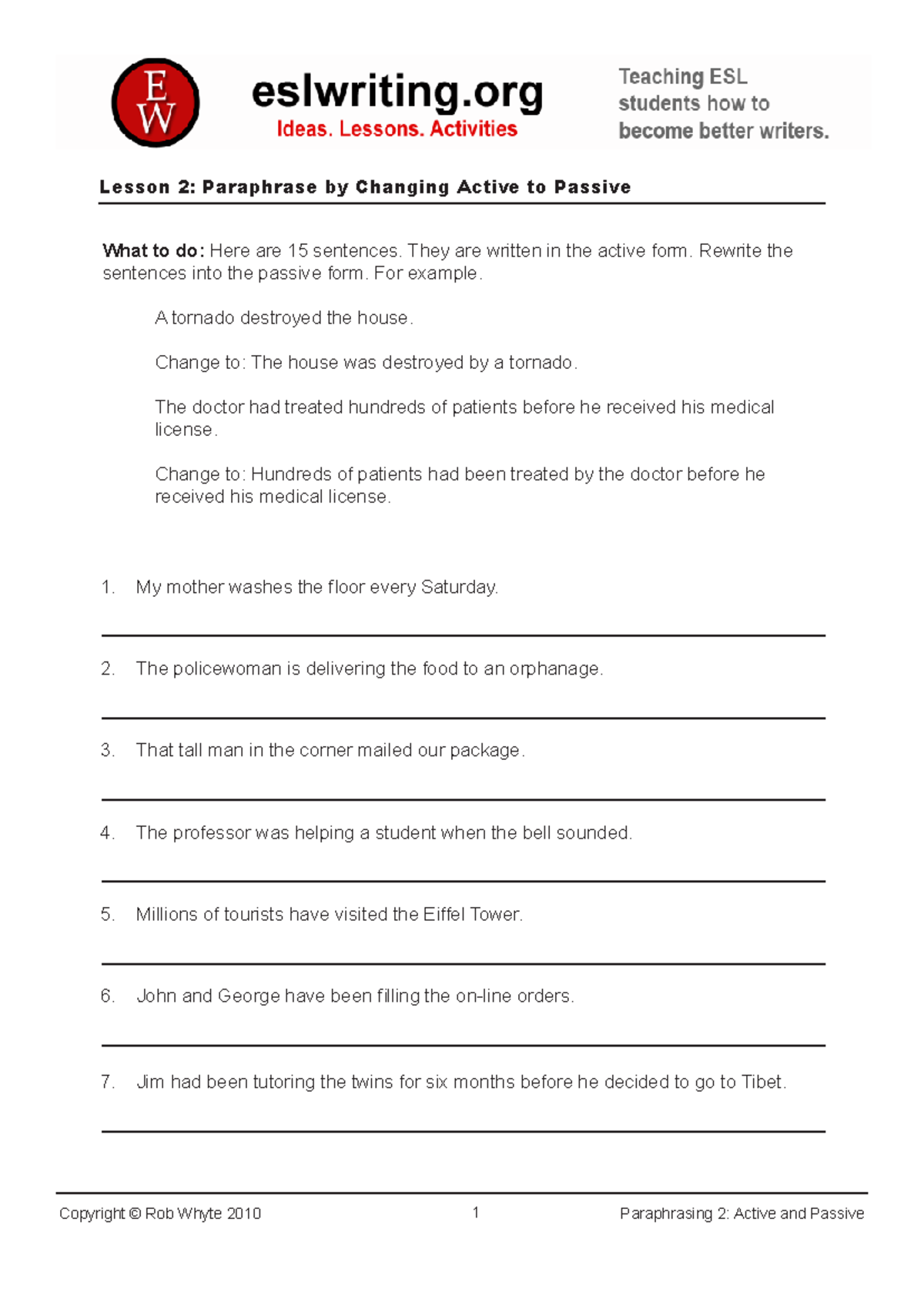 Lesson 2: Paraphrasing Active to Passive Sentences in ESL Writing - Studocu