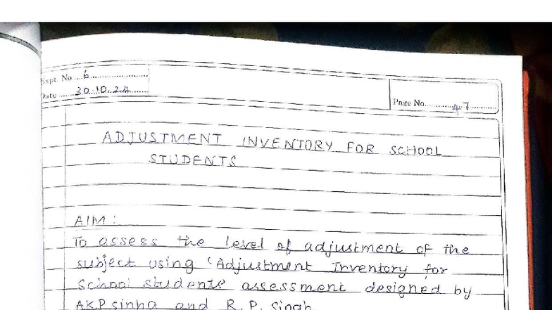 Adjustment Inventory for School Students: Expt. No. 6 Analysis - Studocu