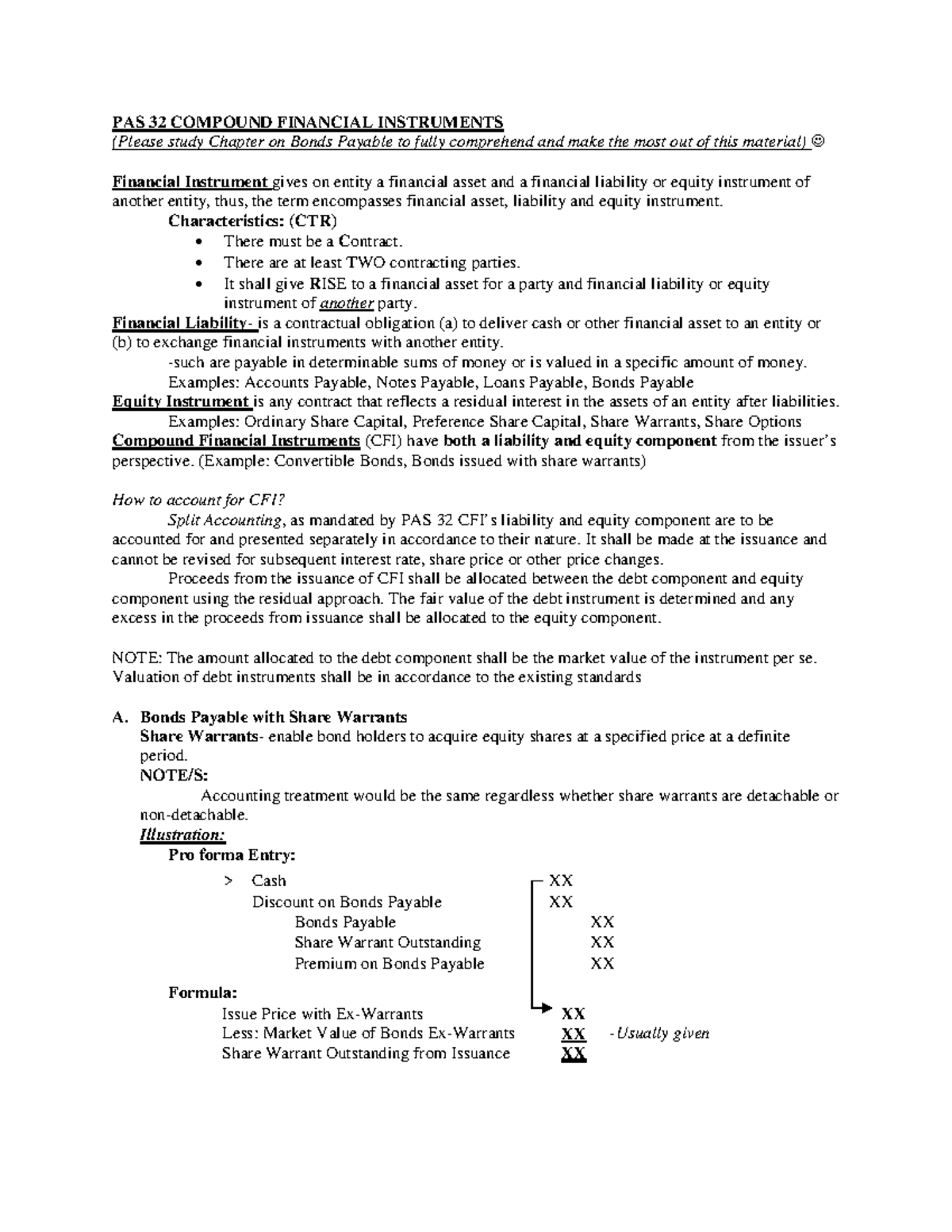 Compound Financial Instruments Summary for Financial Acct 2 - Chap 9 ...