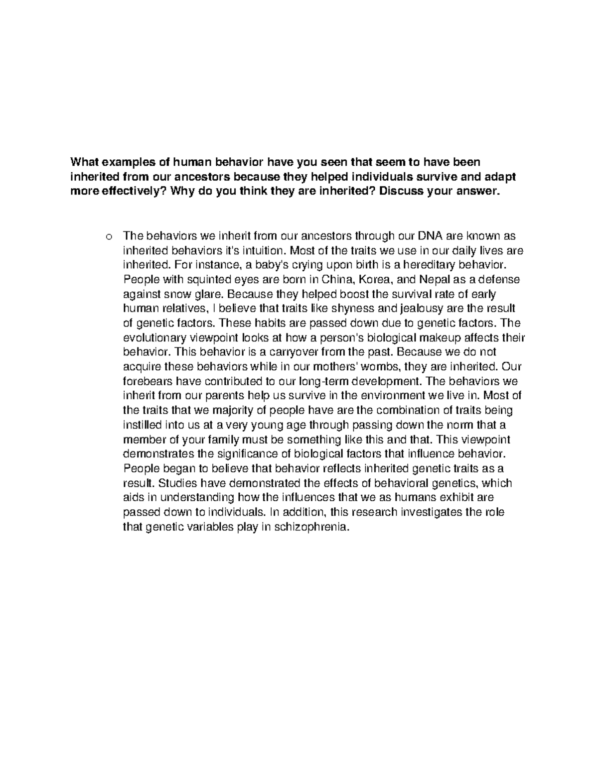 Inherited Behaviors: Examples and Insights | BSPsych 2- - Studocu