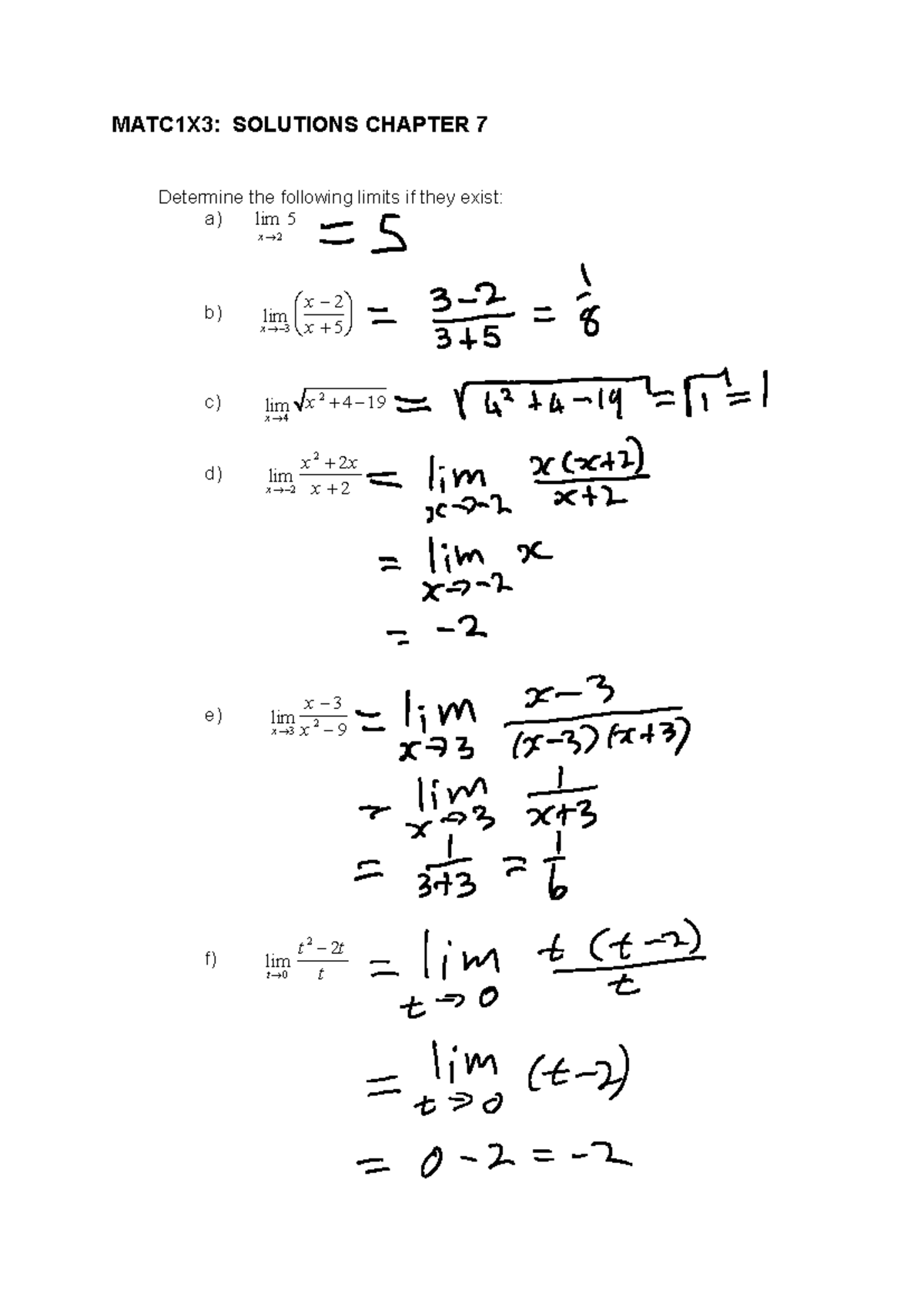 MATC1X3: Solutions Chapter 7 - Limits - Studocu