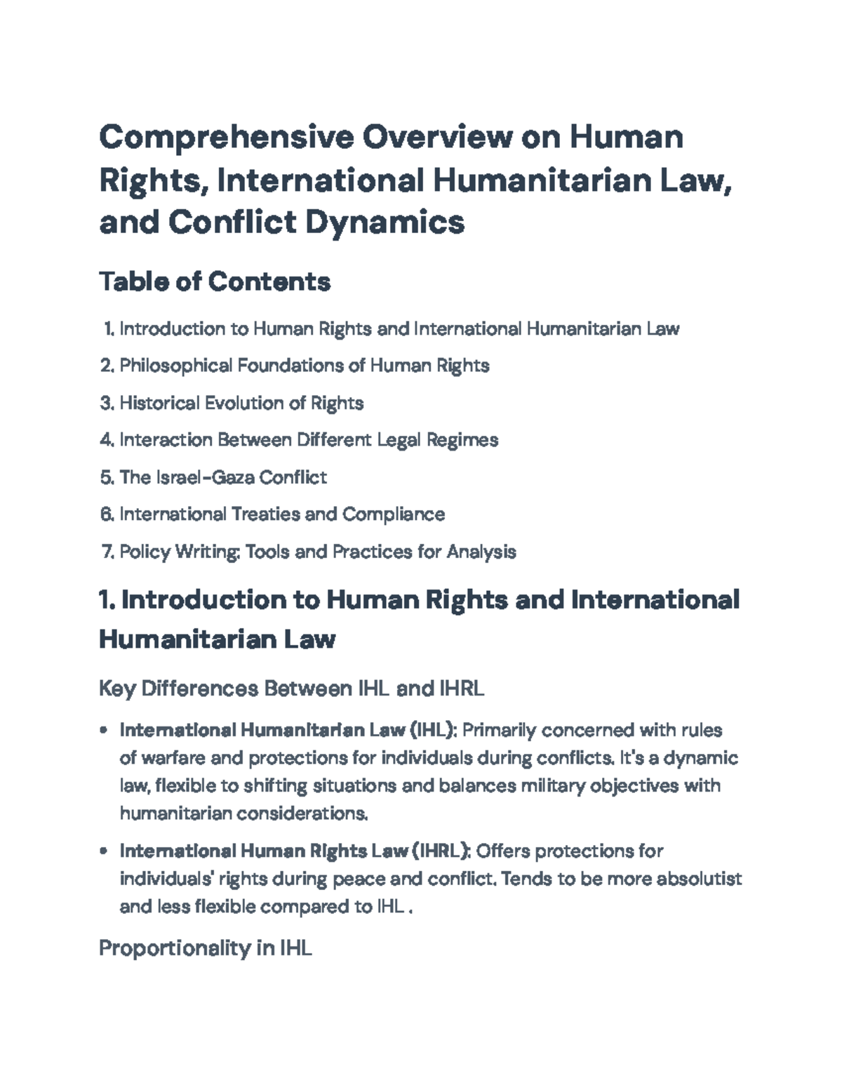 Human Rights & IHL Overview: Key Insights and Conflict Dynamics - Studocu