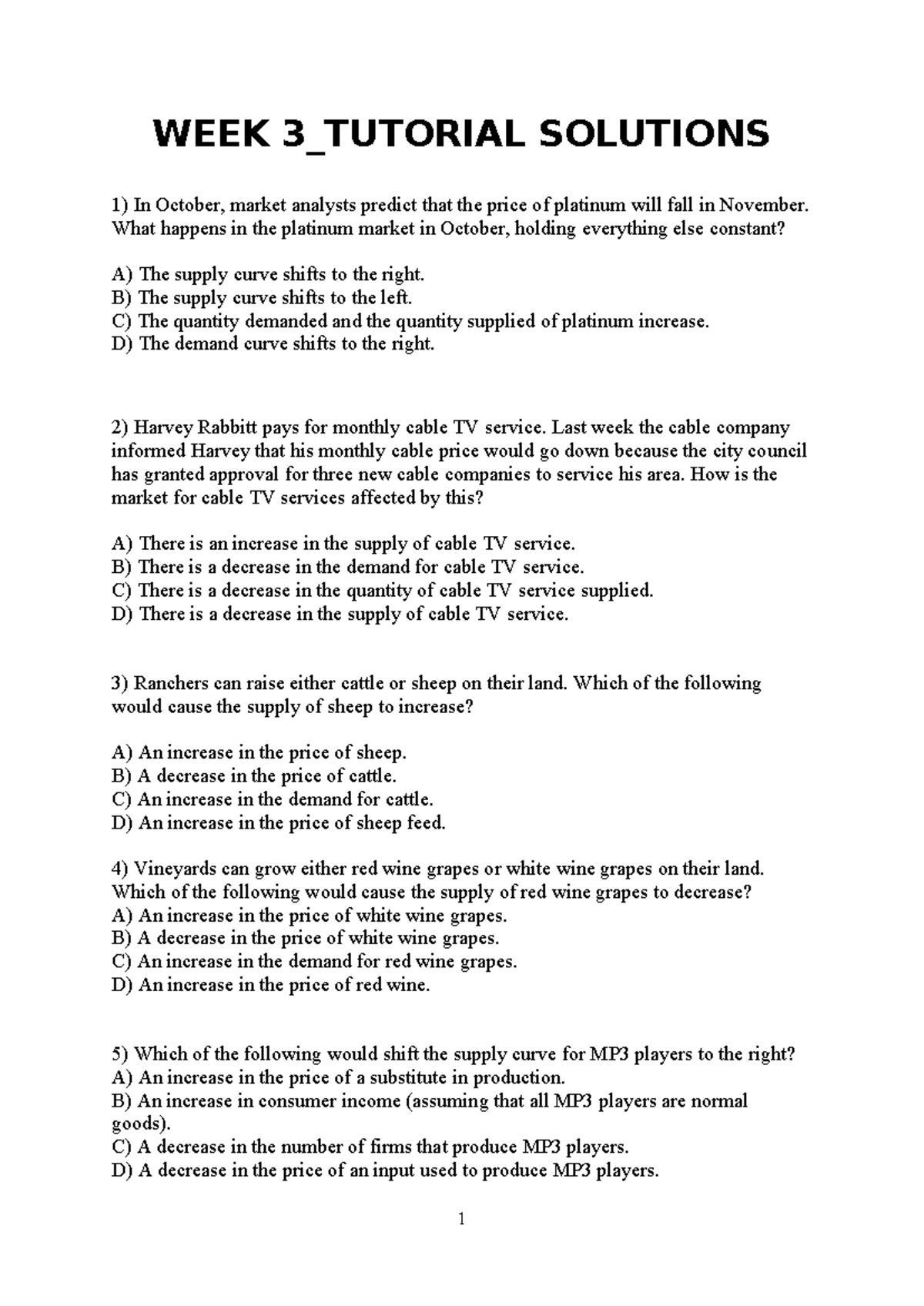 ECO 101 Week 3 Tutorial Solutions with Graphing Exercises - Studocu